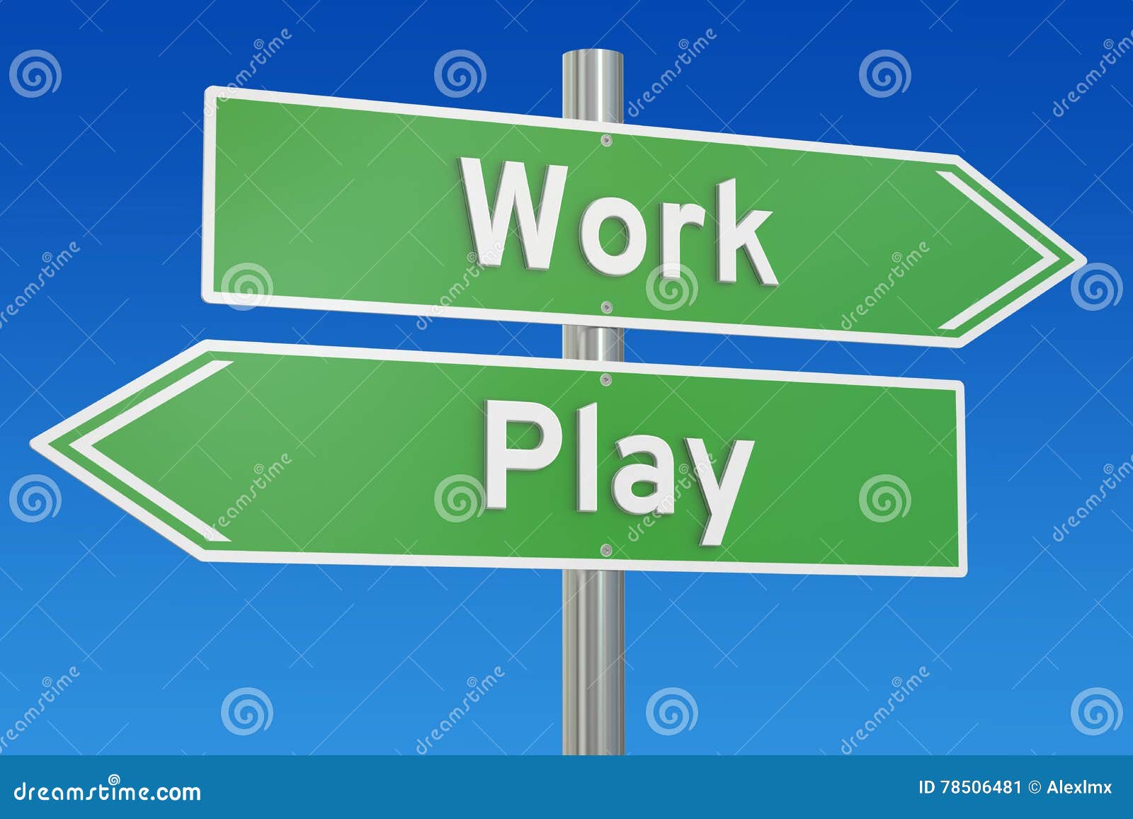 Work or Play Concept on the Road Signpost, 3D Rendering Stock ...