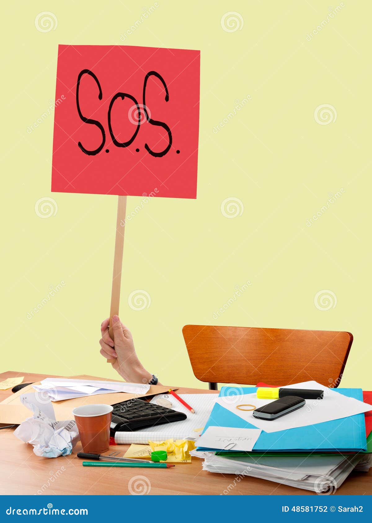 Work Problem, Overwork Etc. SOS Sign Over Messy Untidy Desk. Stock ...