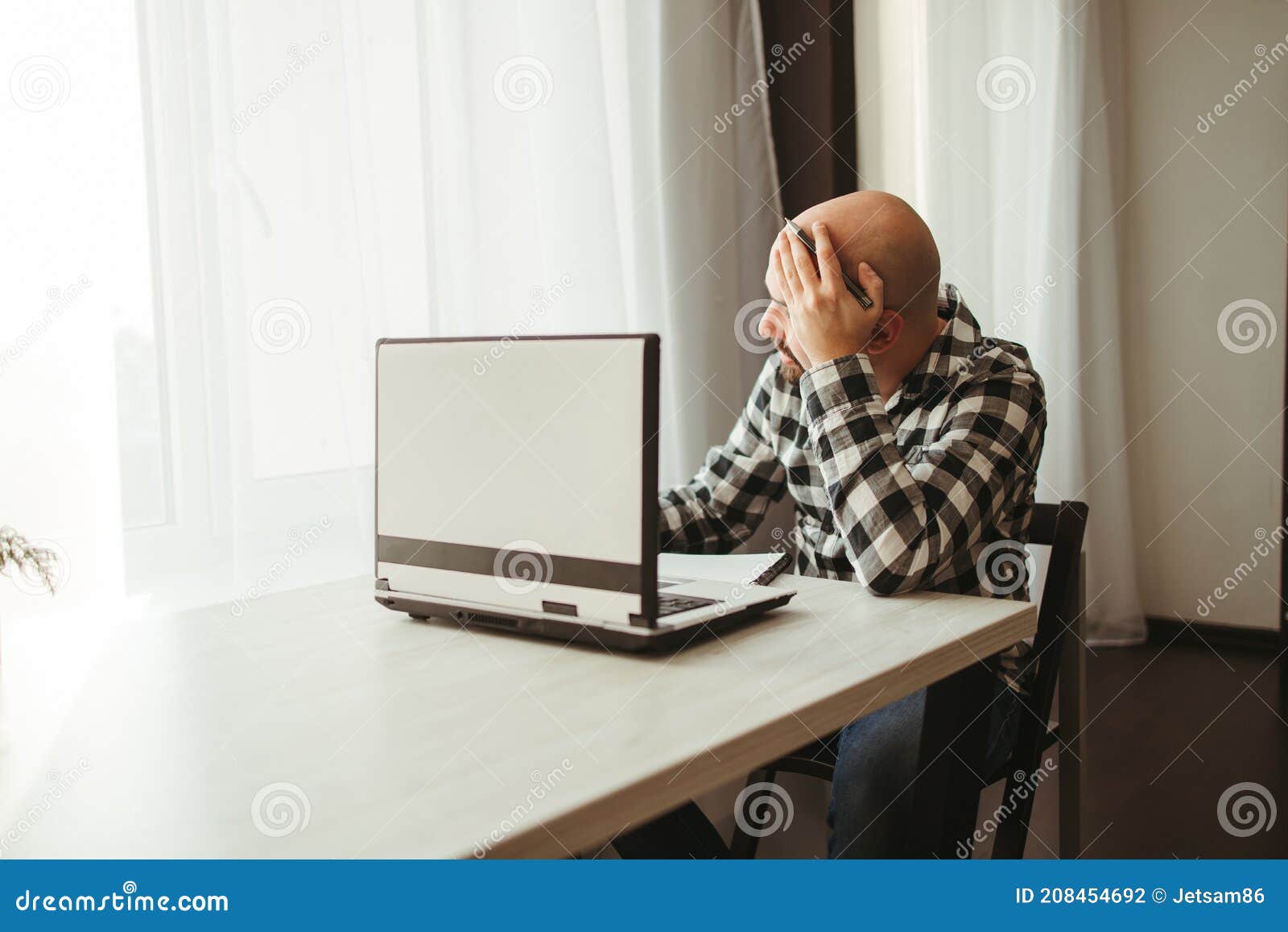 Tired Exhausted Man Working at His Home Office Stock Photo - Image of ...