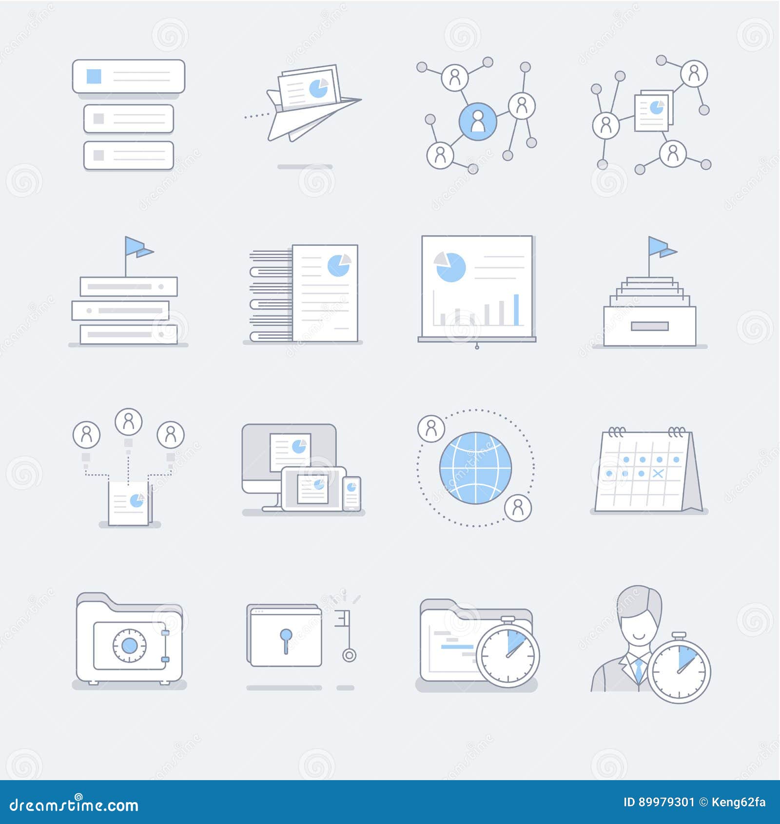 Work Process Line Icons in Blue Pastel Color Stock Vector ...