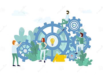 Work Process with People and Mechanism Stock Vector - Illustration of ...