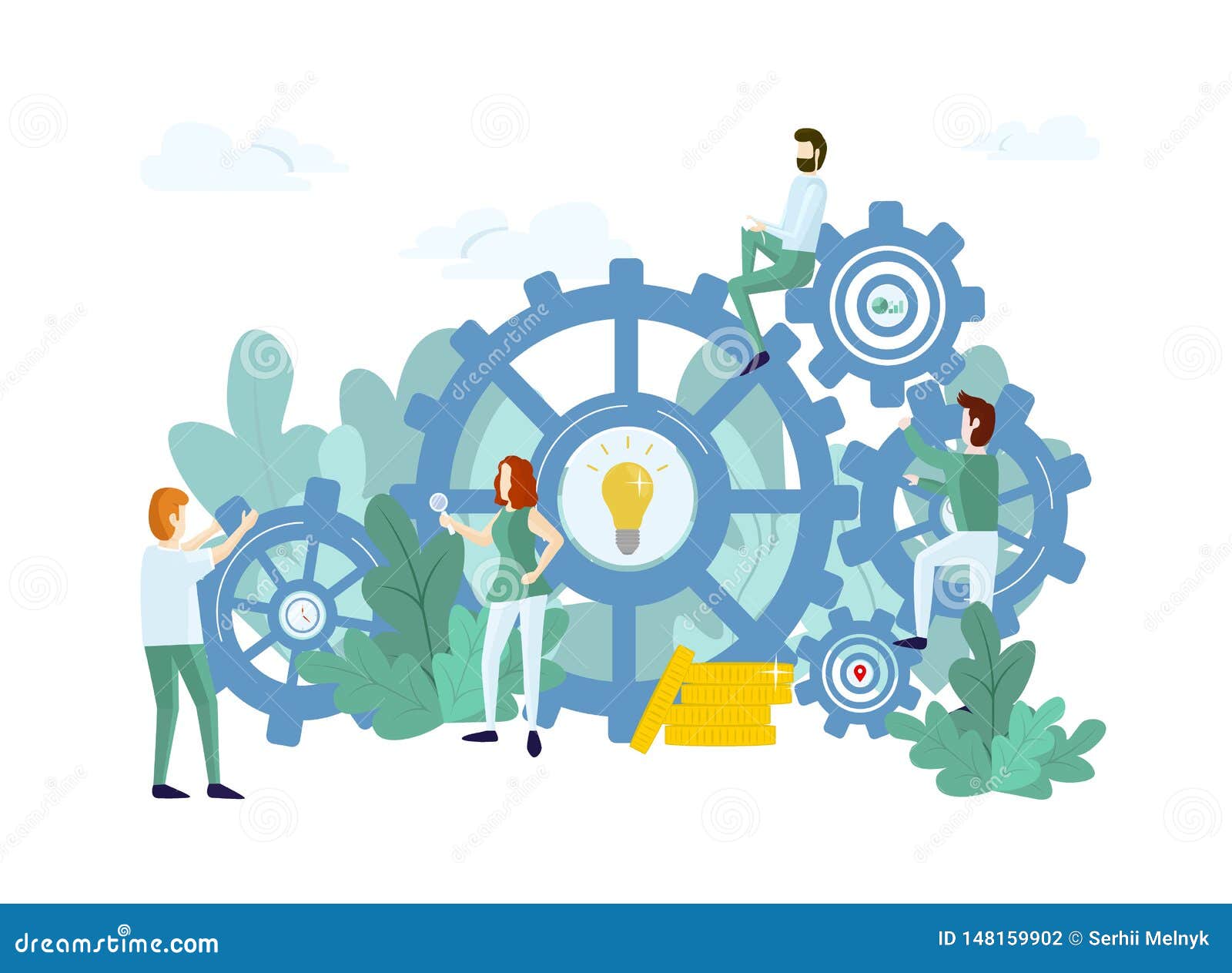 Work Process with People and Mechanism Stock Vector - Illustration of ...