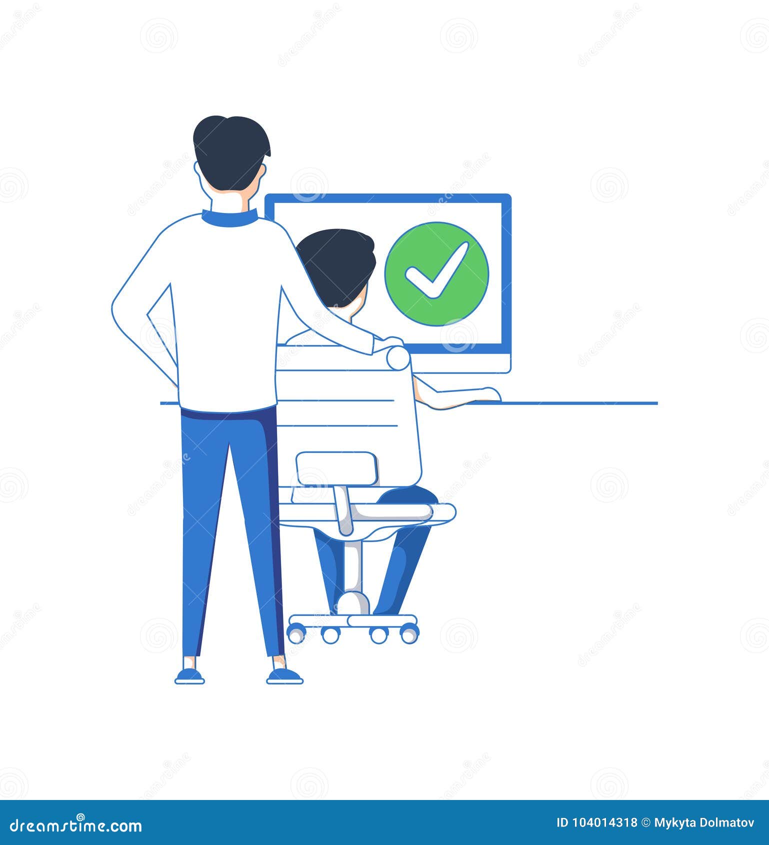 Work Process, Tasks Reviewing and Verification Vector Illustration. Two ...