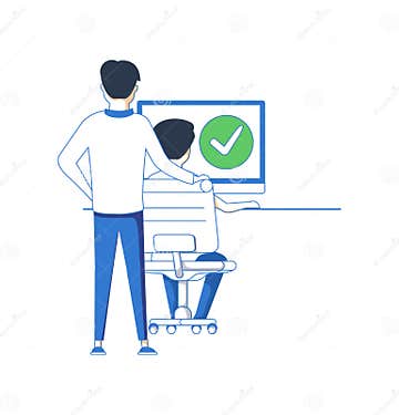 Work Process, Tasks Reviewing and Verification Vector Illustration. Two ...