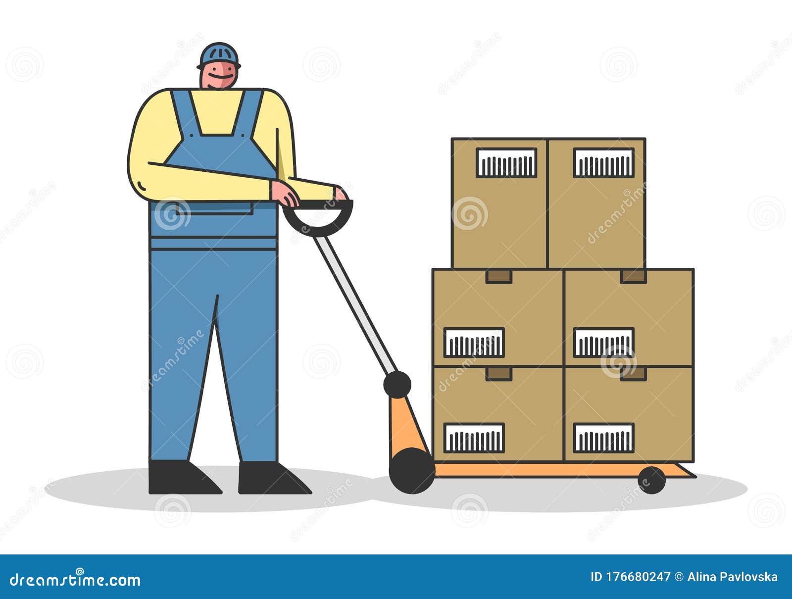 Work Process in Warehouse with Work Personnel. Man is Loading and ...