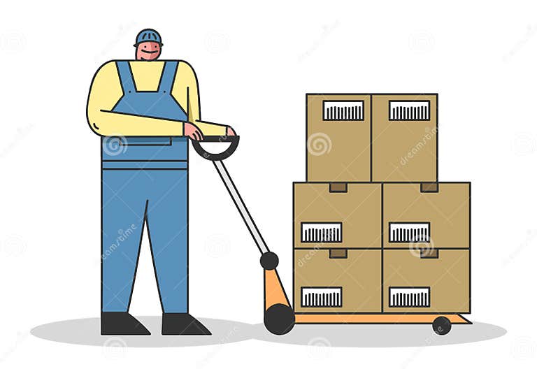 Work Process in Warehouse with Work Personnel. Man is Loading and ...