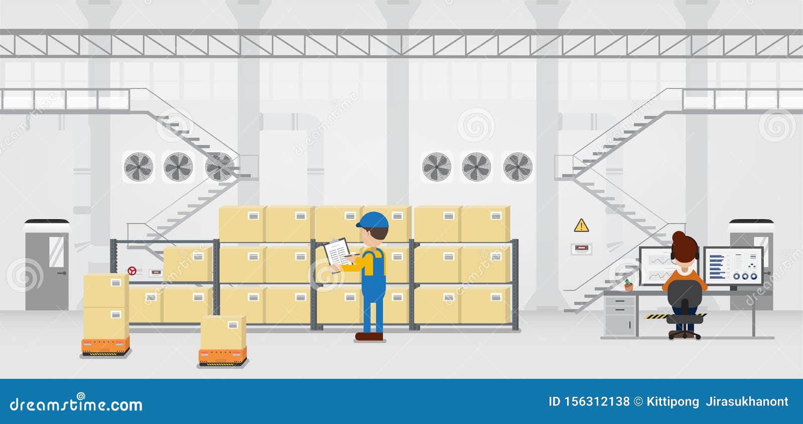 Work process in warehouse stock vector. Illustration of rack - 156312138