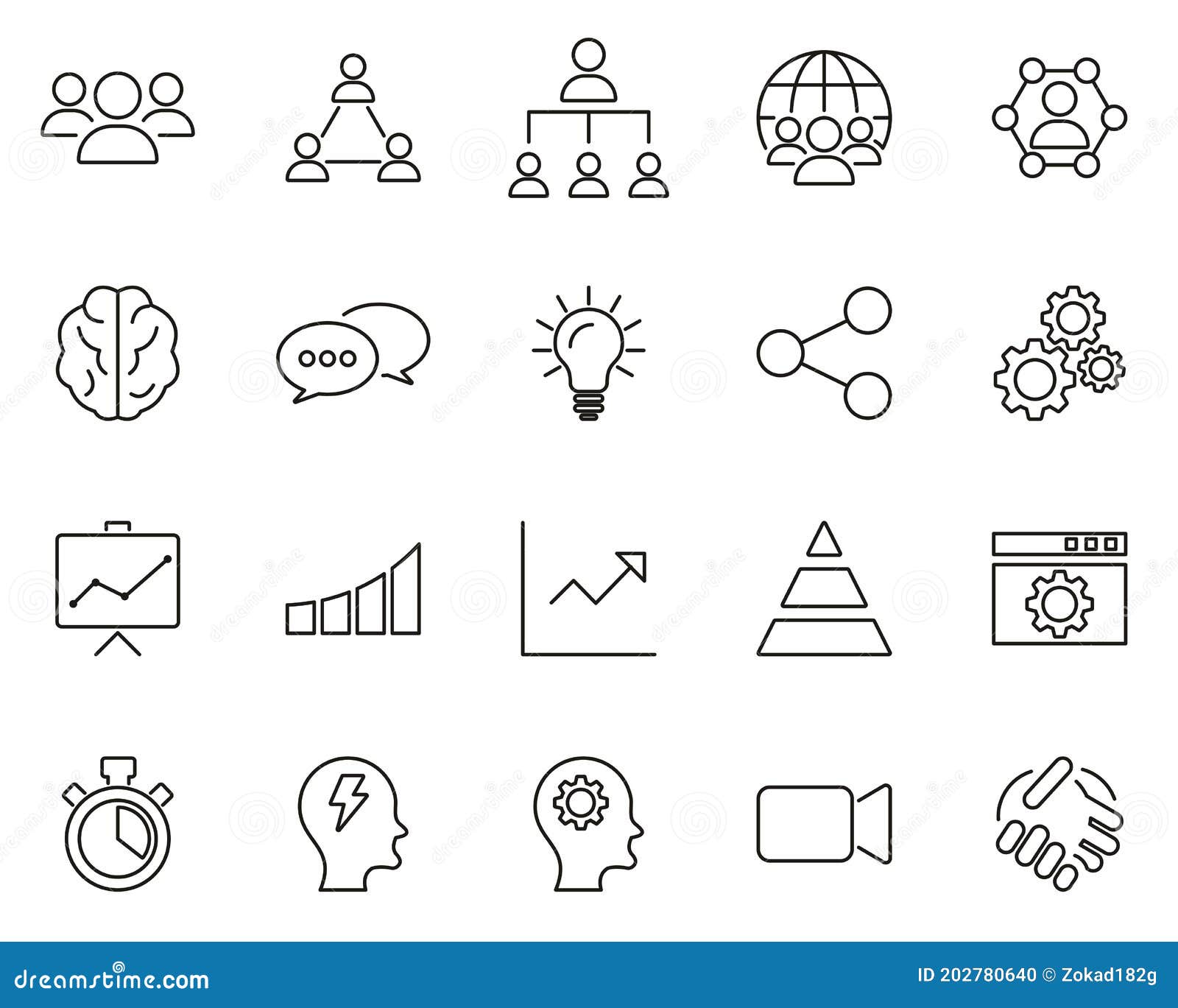 Work Productivity Icons Black & White Thin Line Set Big Stock Vector ...