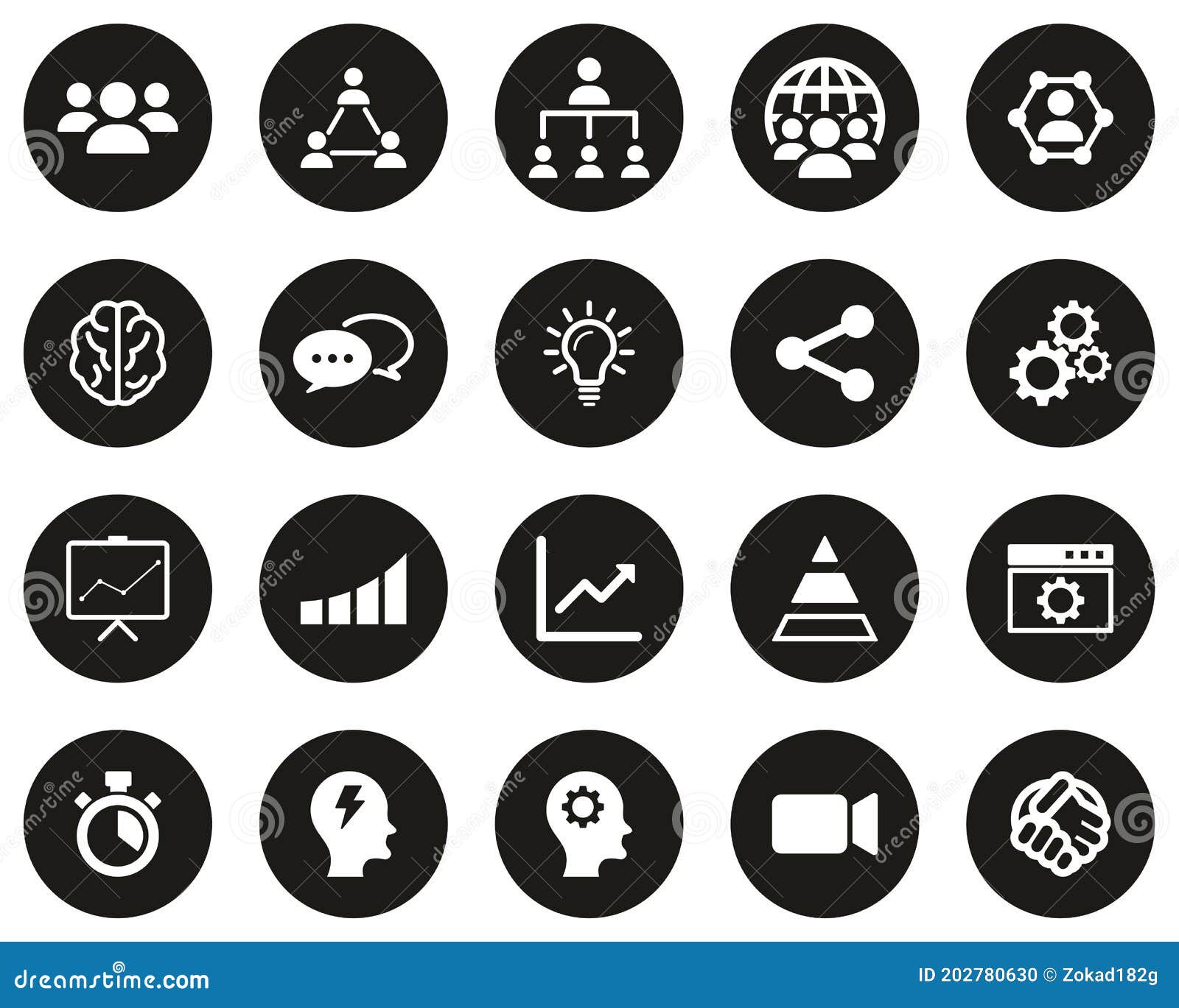 Work Productivity Icons White on Black Flat Design Circle Set Big Stock ...