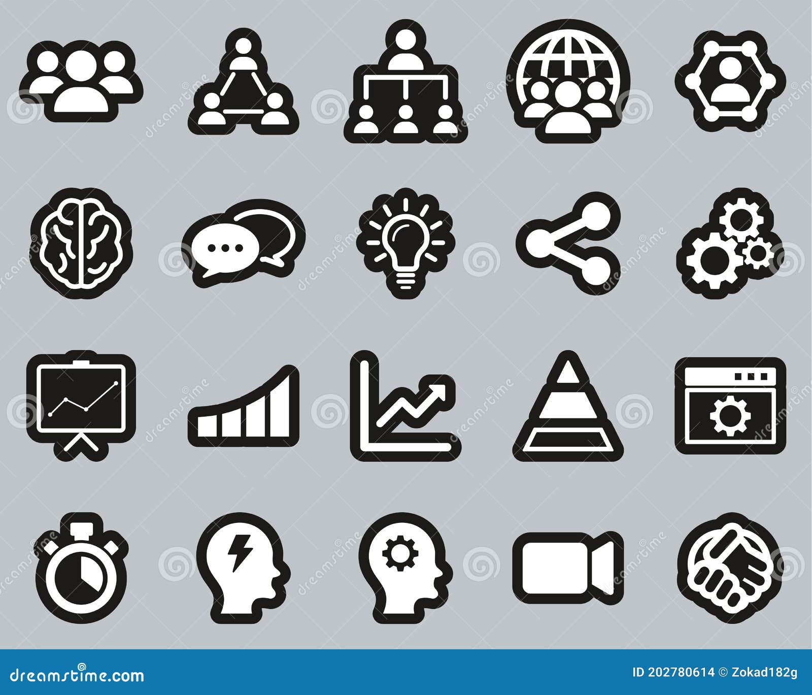 Work Productivity Icons White on Black Sticker Set Big Stock Vector ...