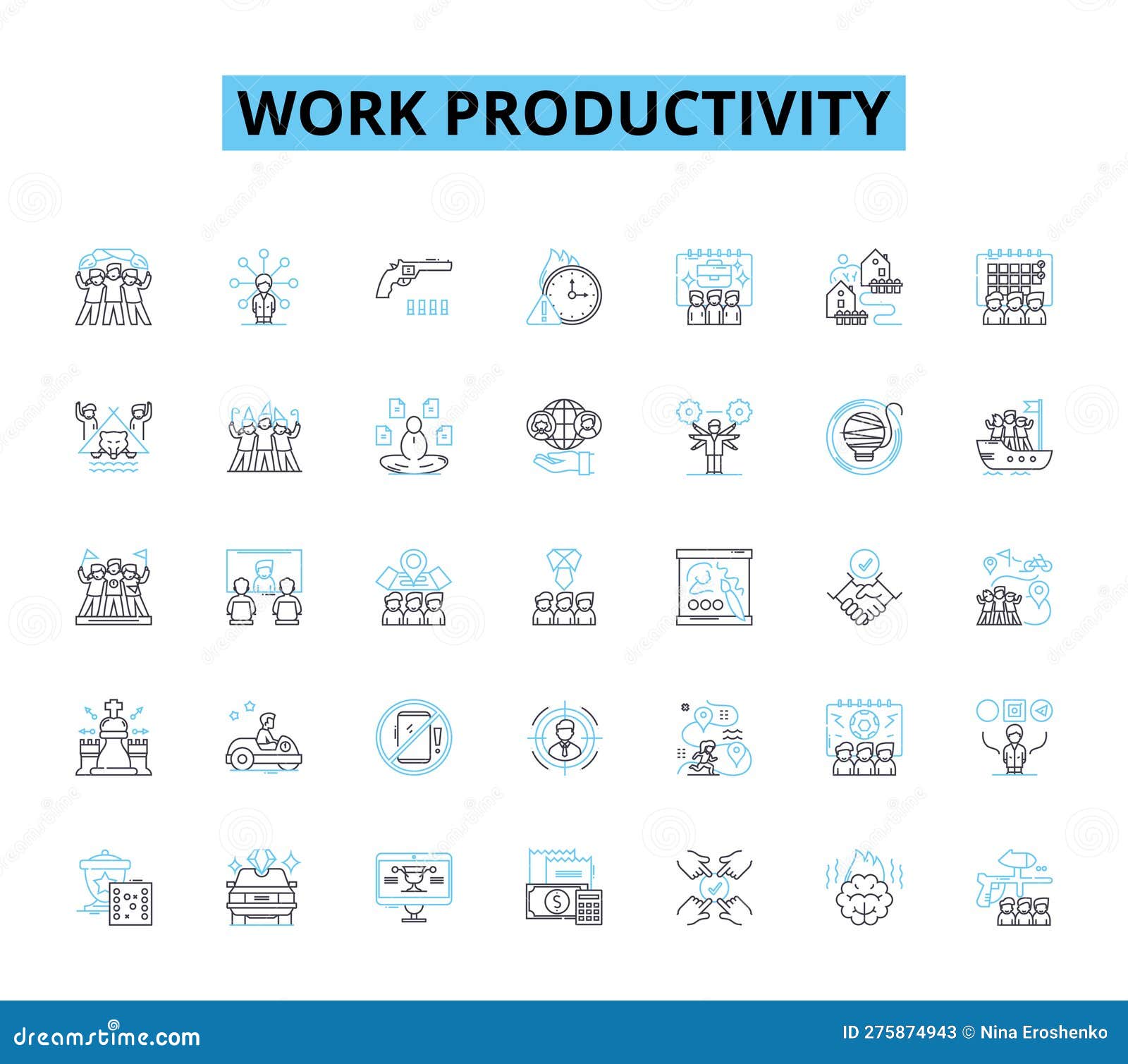 Work Productivity Linear Icons Set. Efficiency, Motivation, Focus, Time ...