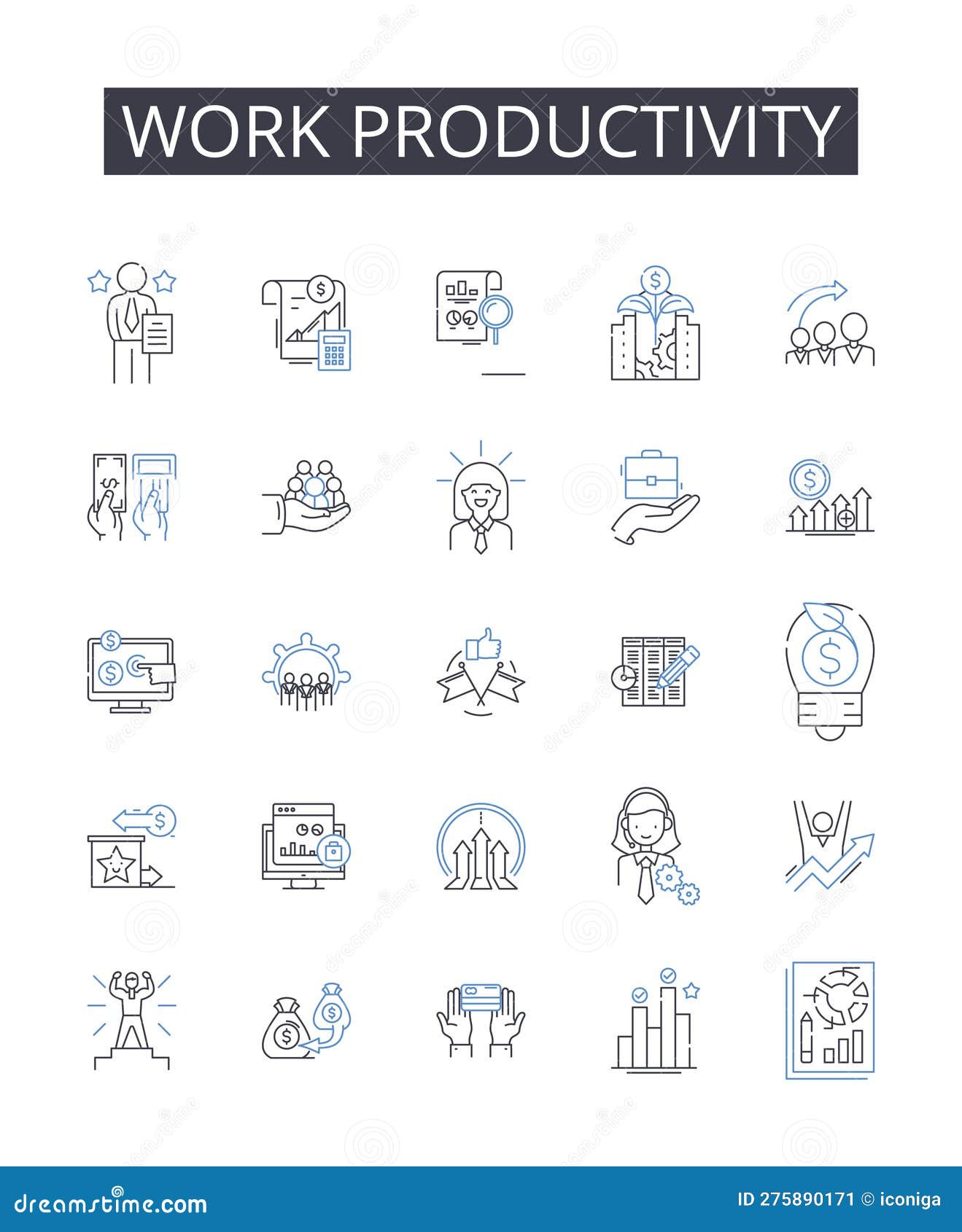 Work Productivity Line Icons Collection. Time Management, Job ... Work Productivity Line Icons Collection. Time Management, Job ...