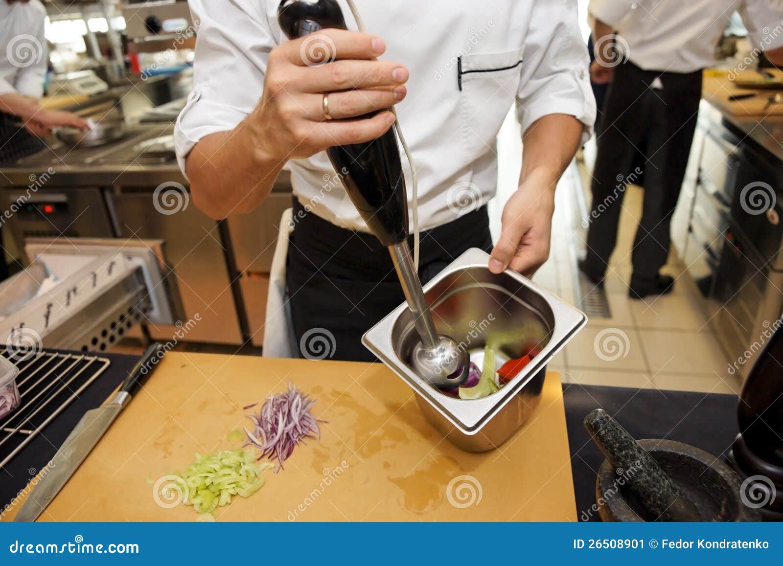 Work at the Professional Kitchen Stock Image - Image of onion, green ...