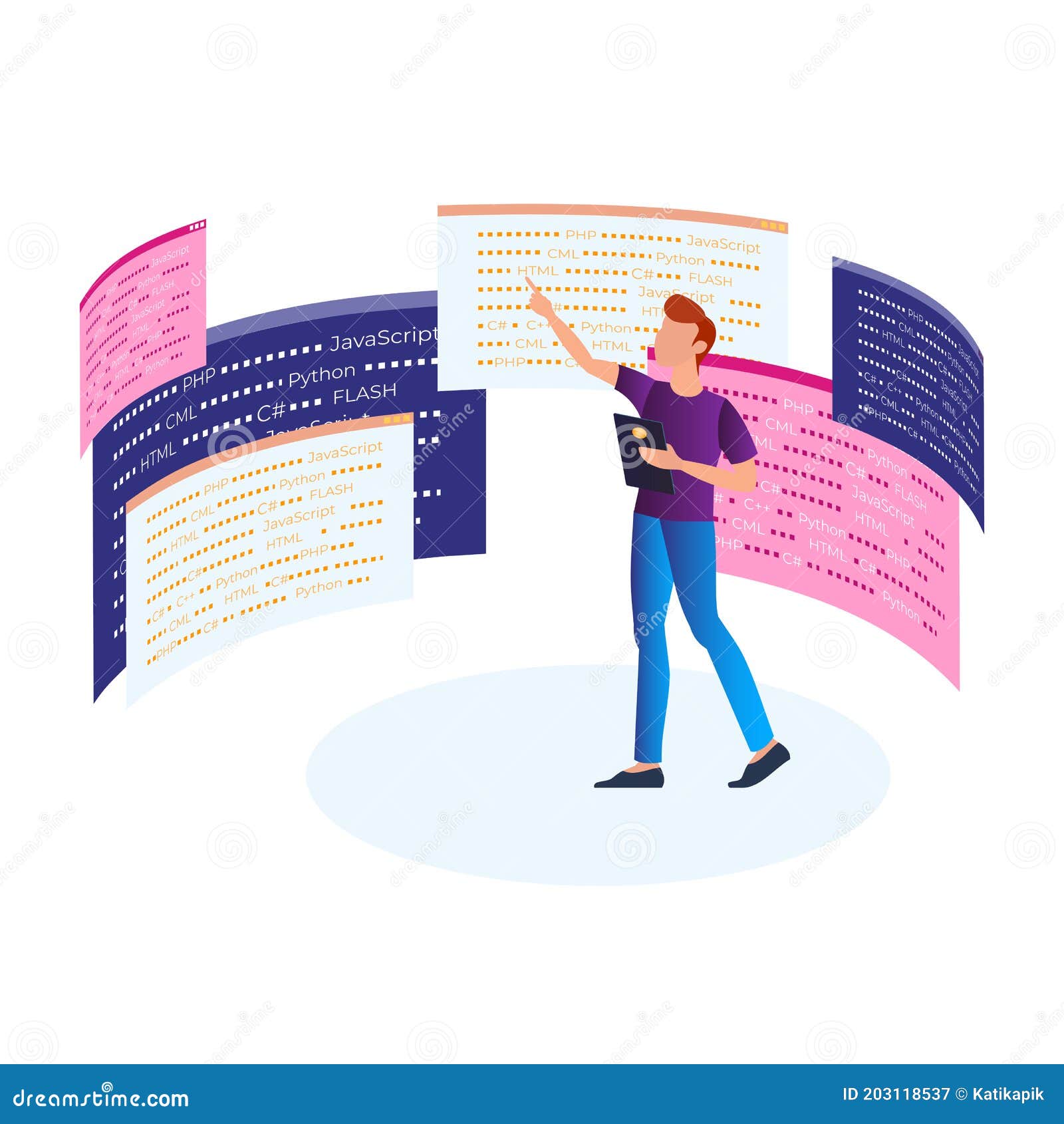 The Work Of A Programmer The Man Is Coding The Project On The Screens With The Program Code