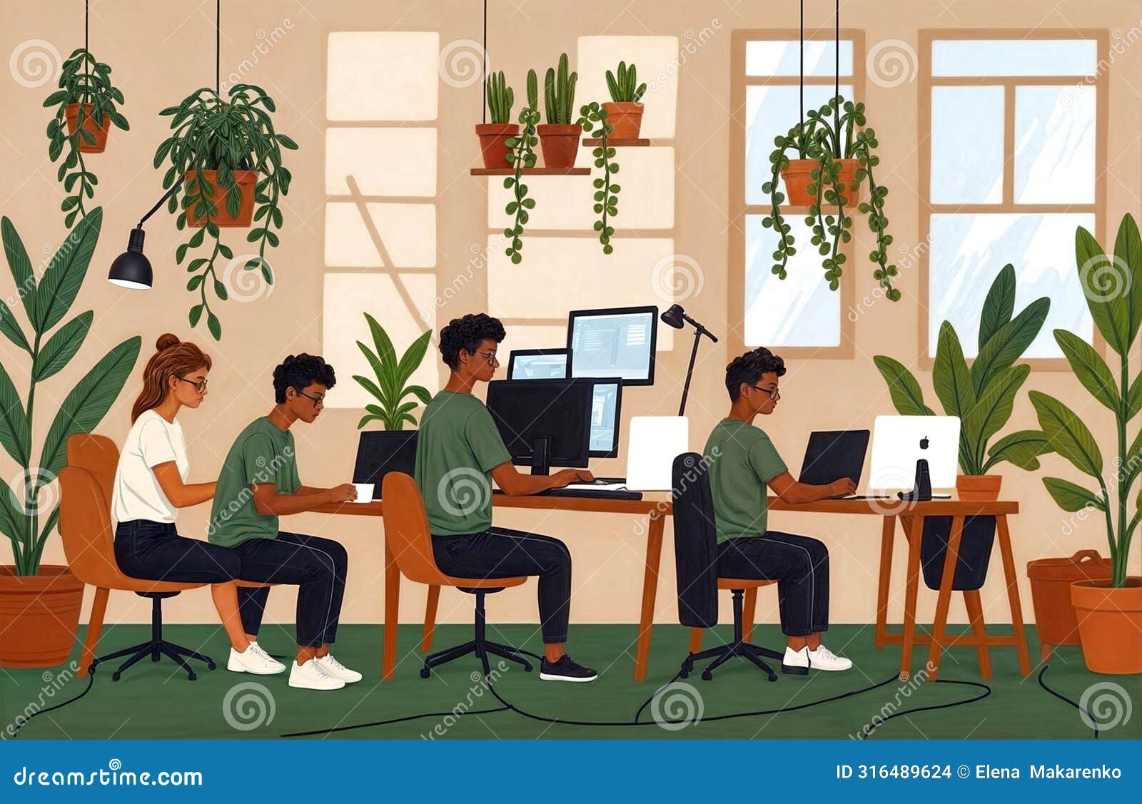 Programmers work stock illustration. Illustration of furniture - 316489624