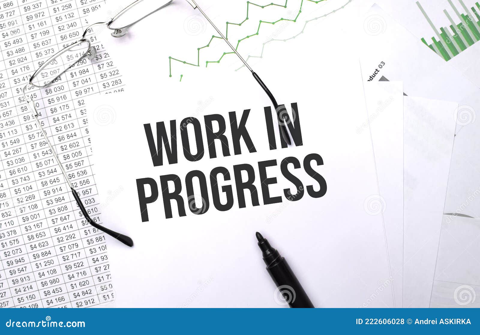 Work in Progress. Conceptual Background with Chart ,papers, Pen and ...