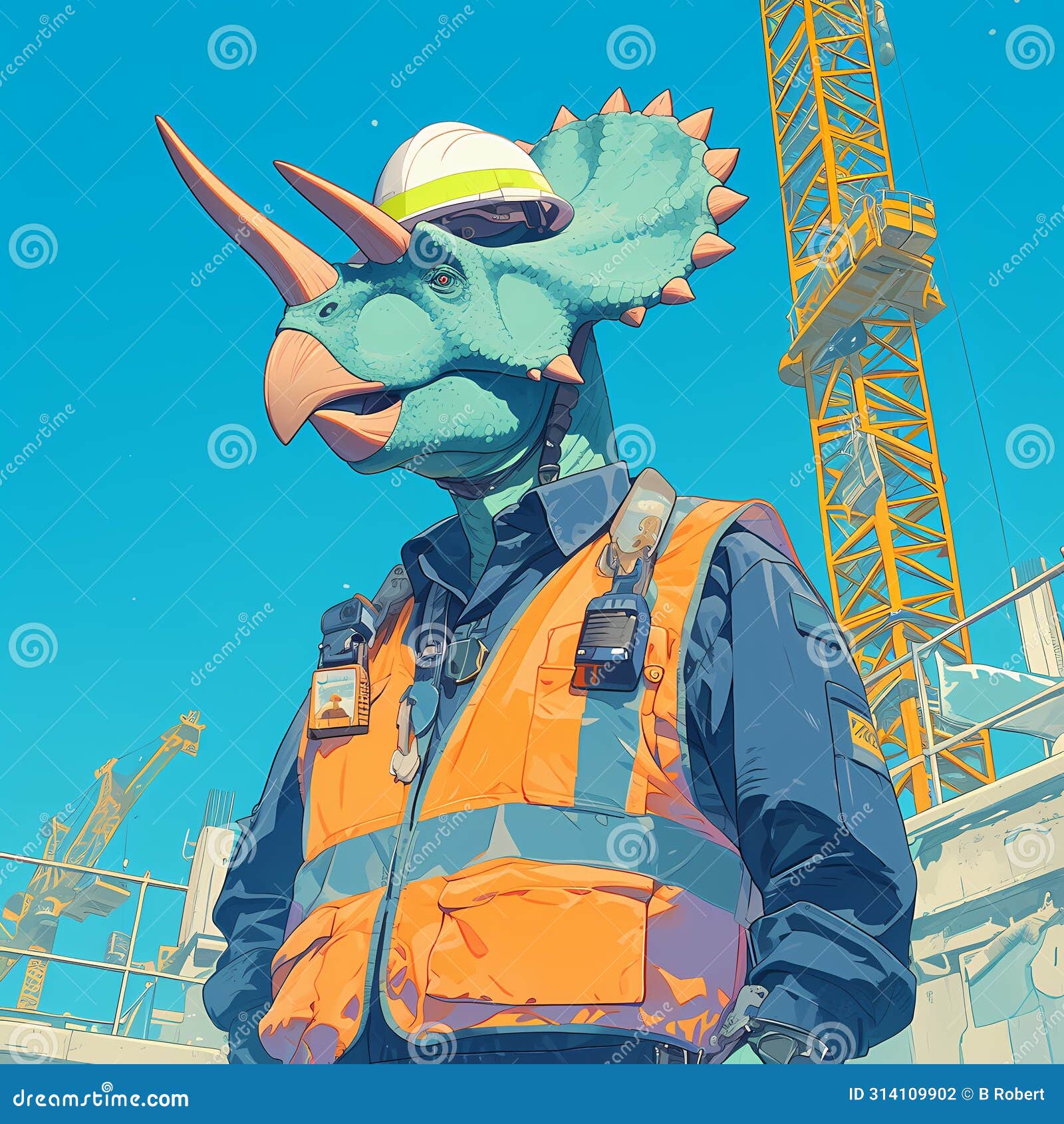 Work in Progress: Dinosaur Construction Site Manager Stock Illustration ...