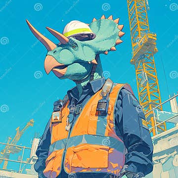 Work in Progress: Dinosaur Construction Site Manager Stock Illustration ...