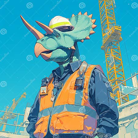Work in Progress: Dinosaur Construction Site Manager Stock Illustration ...
