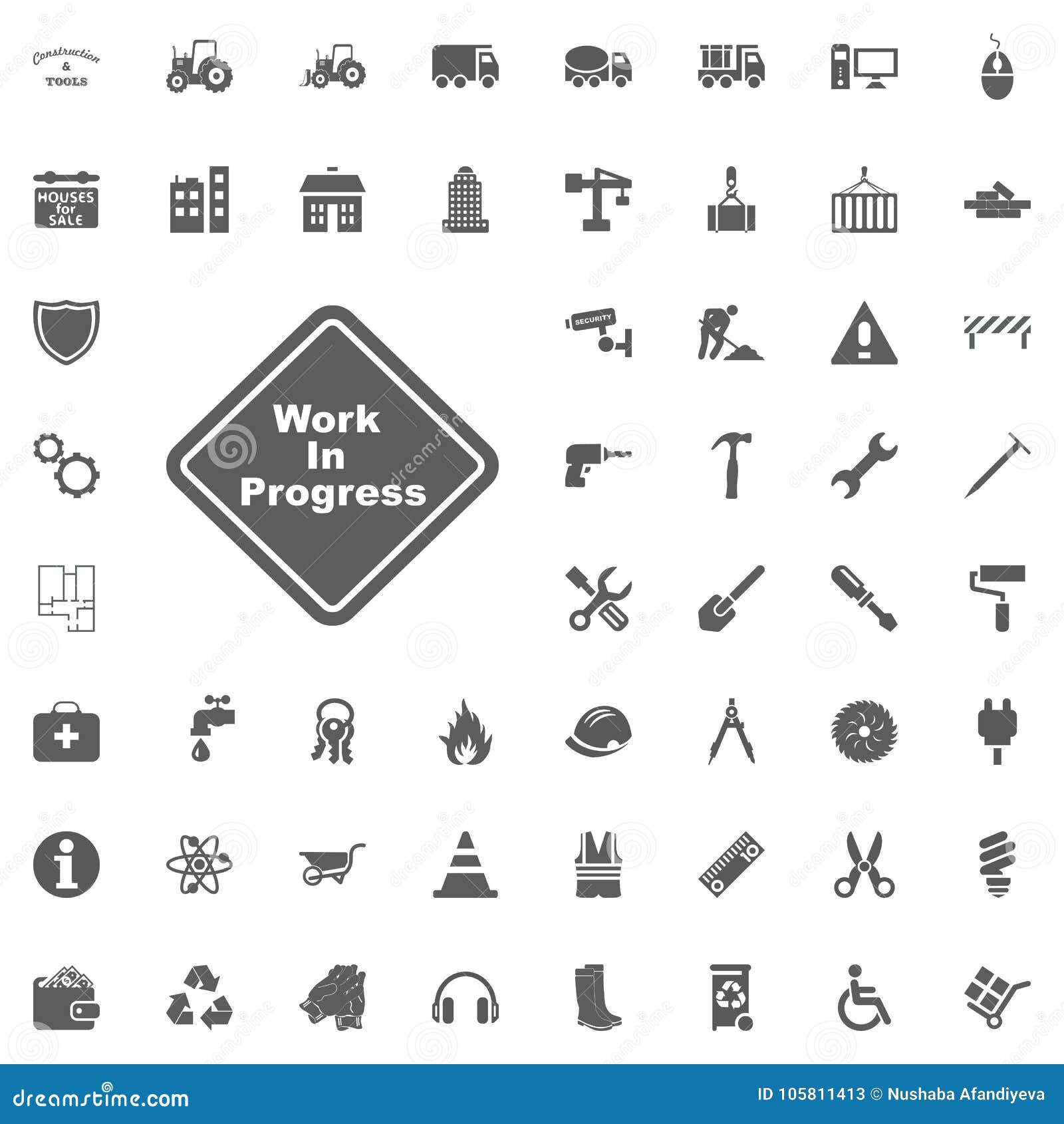 Work in Progress Icon. Construction and Tools Vector Icons Set Stock ...