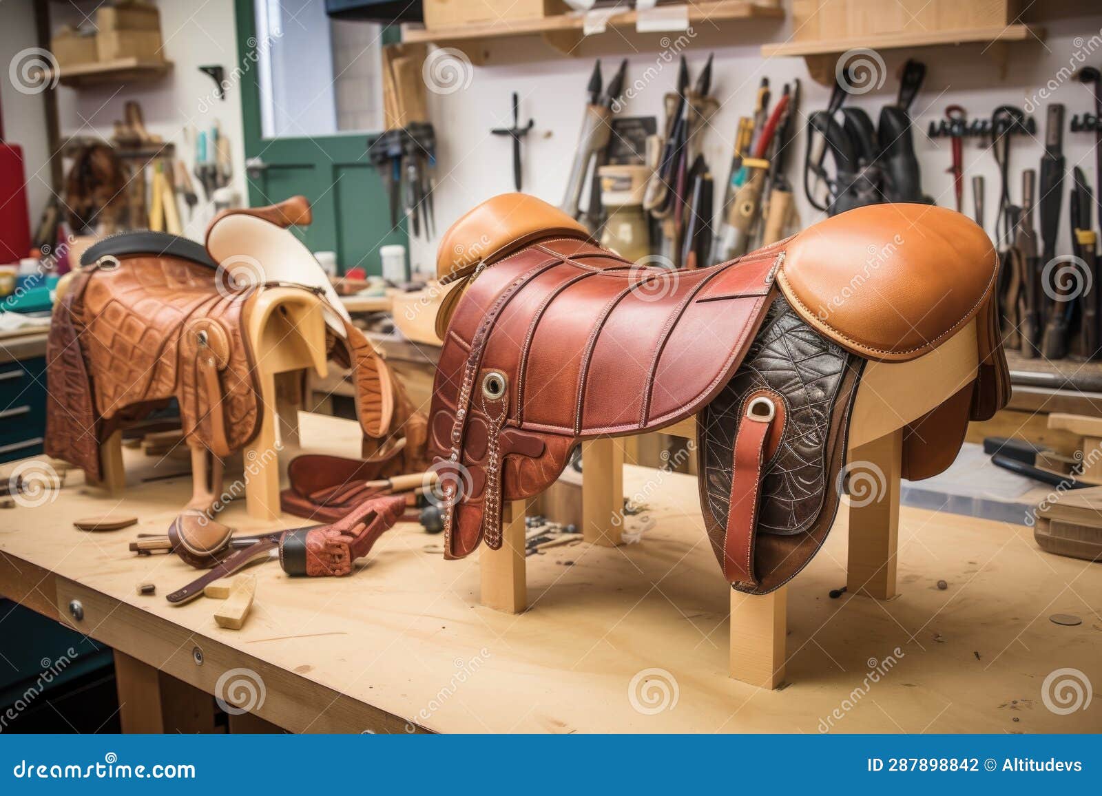 Work-in-progress Leather Saddle Showing Various Stages Stock Photo ...