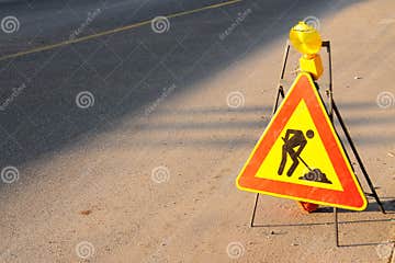 Work in progress road sign stock photo. Image of post - 19139584