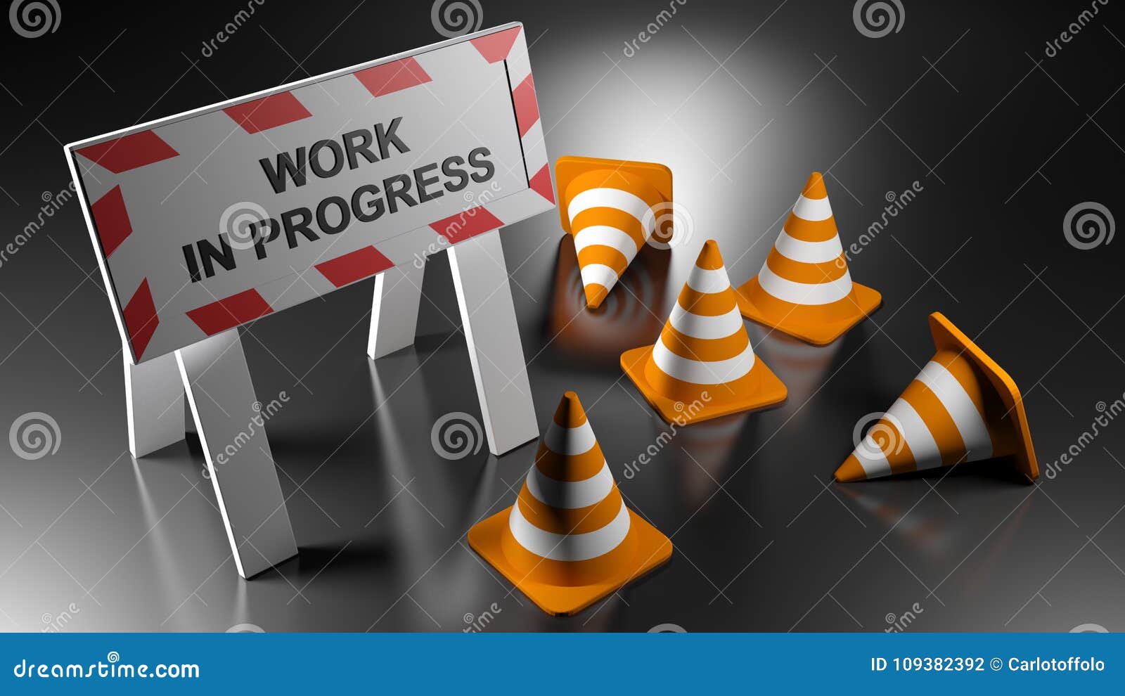 Work in Progress Sign with Traffic Cones - 3D Rendering Stock ...