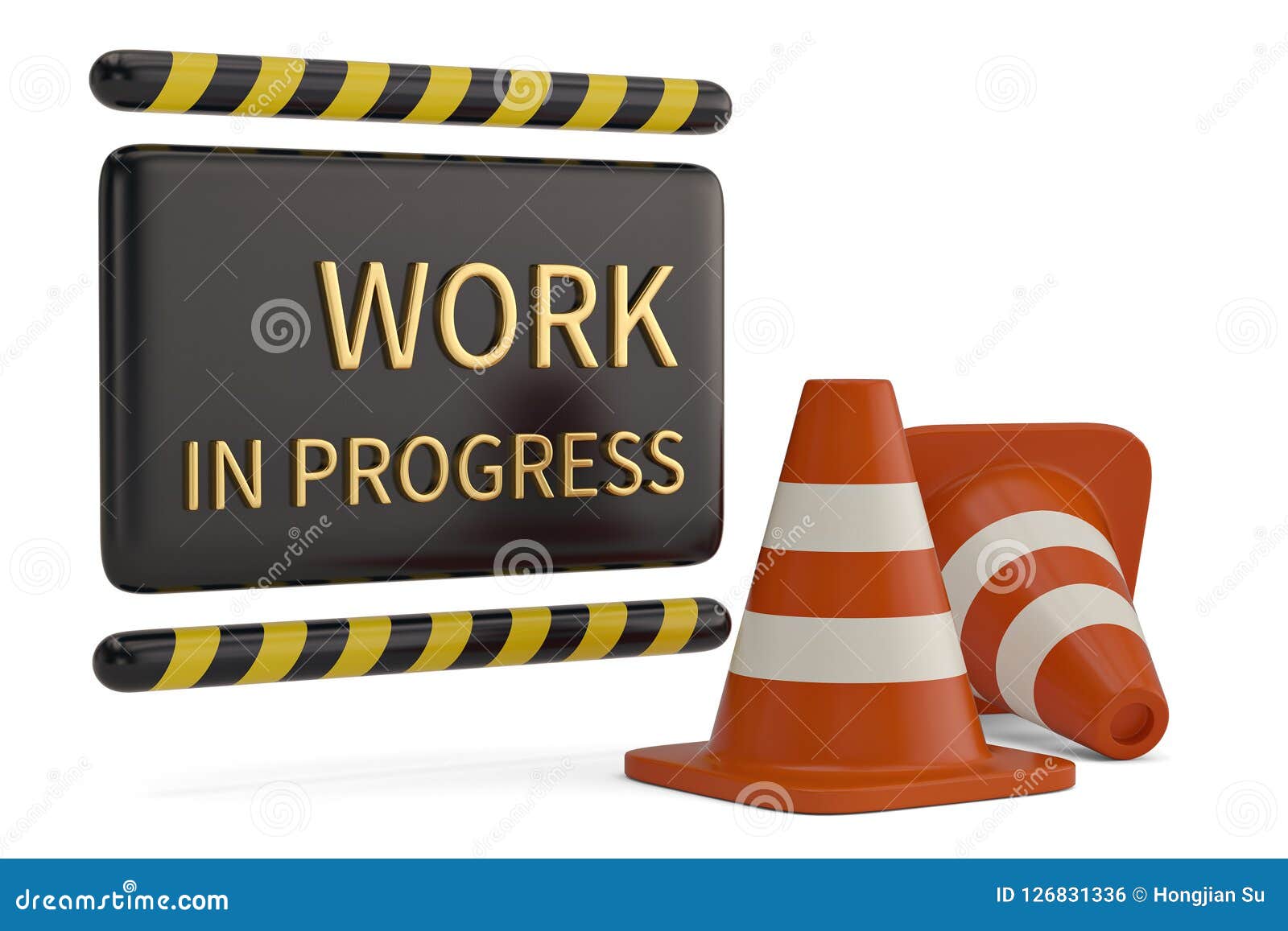 Work in Progress Sign and Traffic Cones Isolated on White Background ...