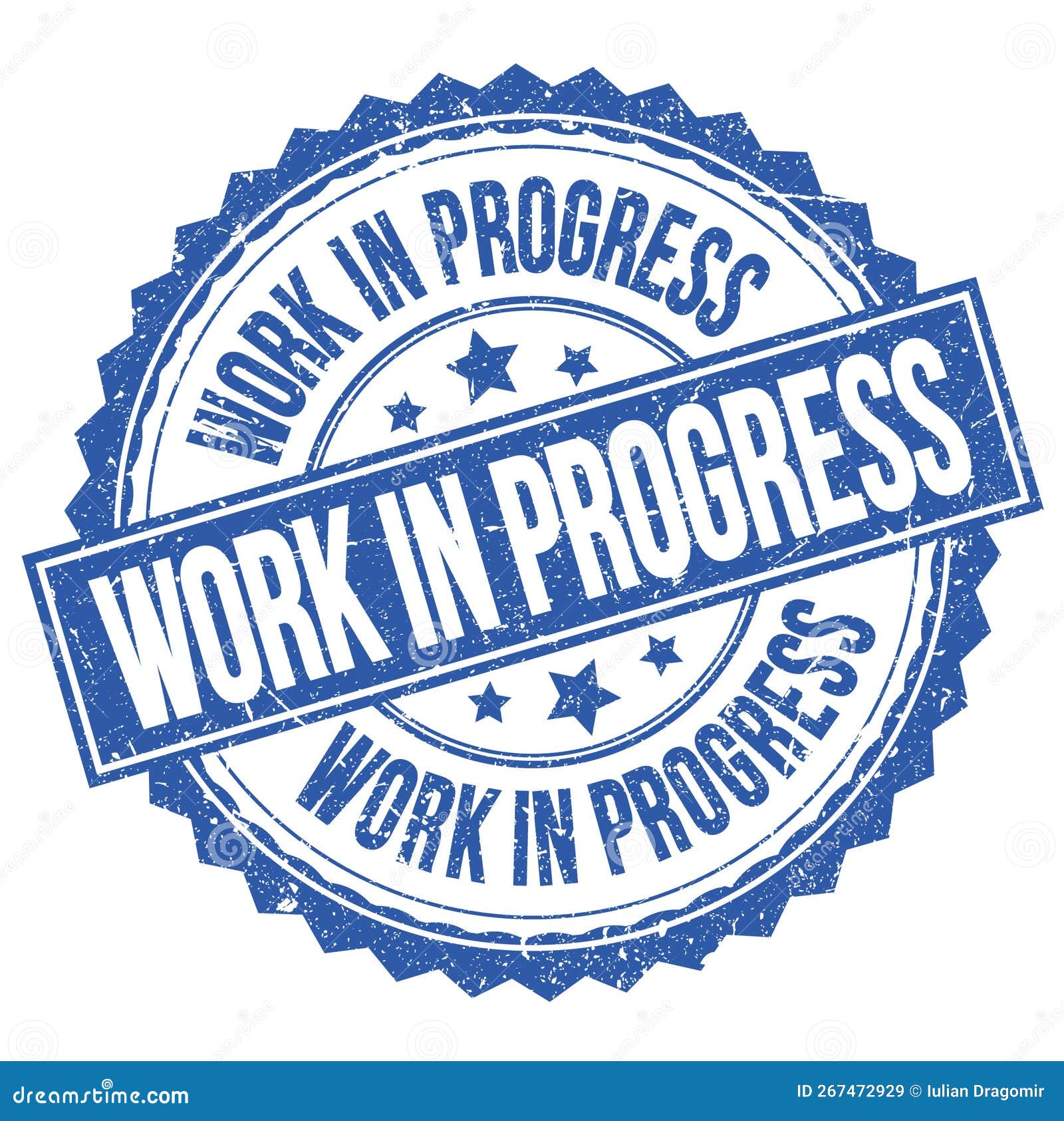 WORK in PROGRESS Text on Blue Round Stamp Sign Stock Image - Image of ...