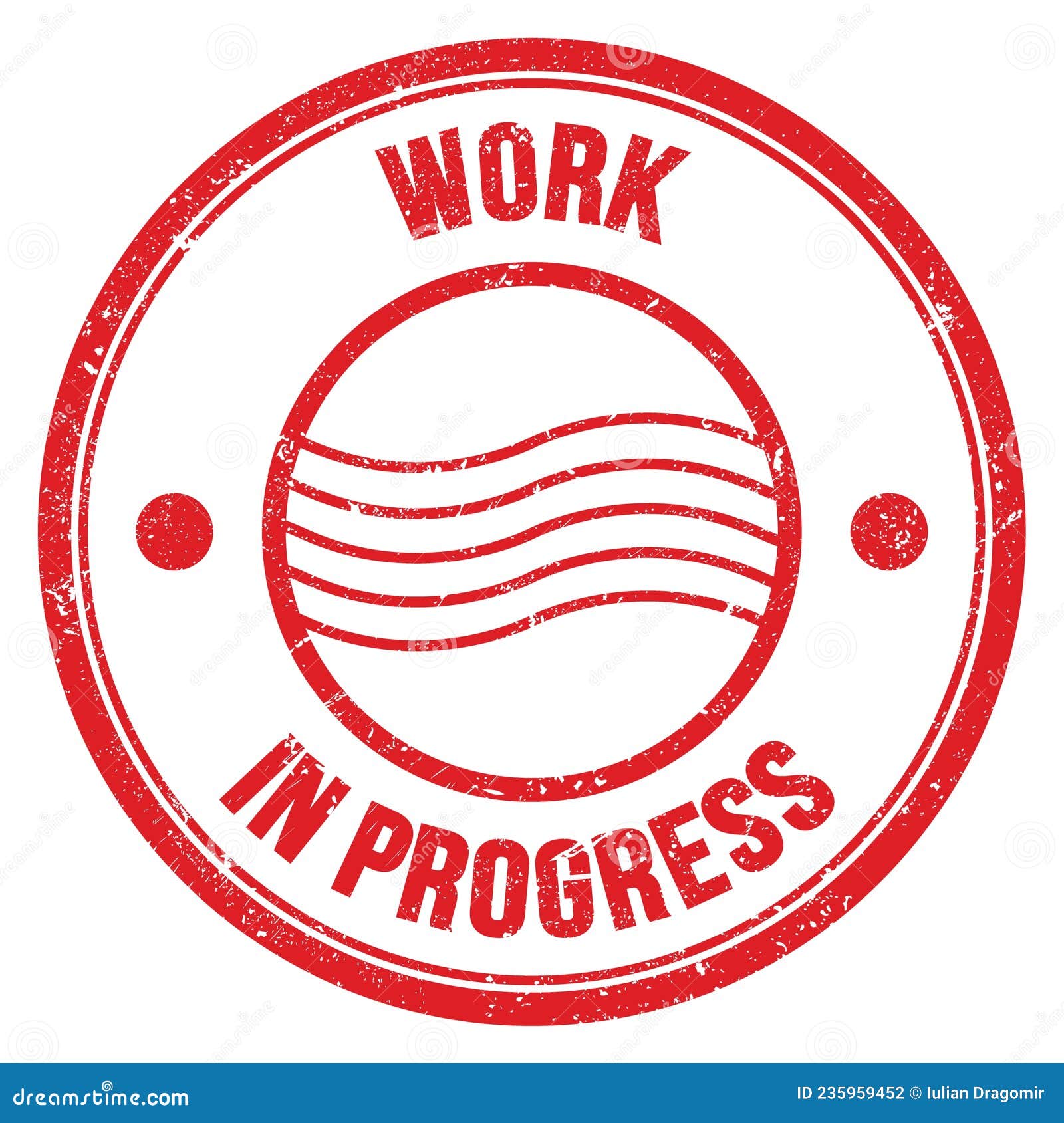 WORK in PROGRESS Text on Red Round Postal Stamp Sign Stock Illustration ...