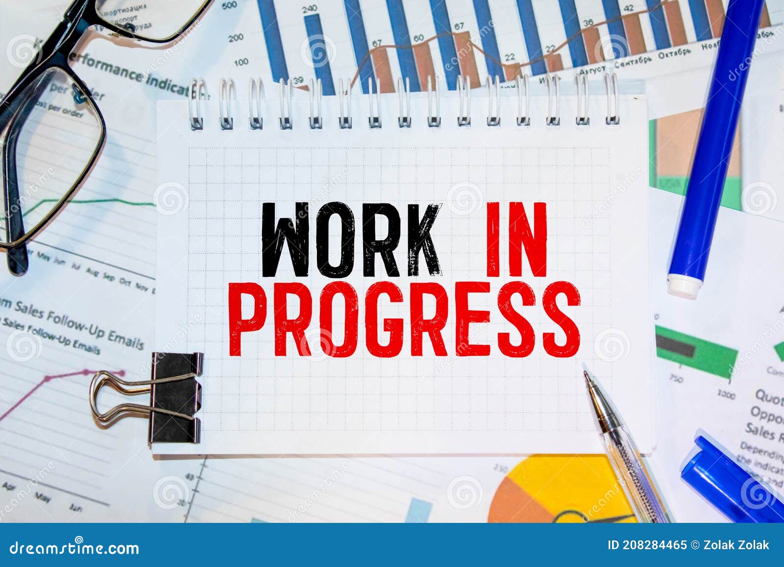 Work in Progress Text Written on a Notebook with Pencils Stock Image ...