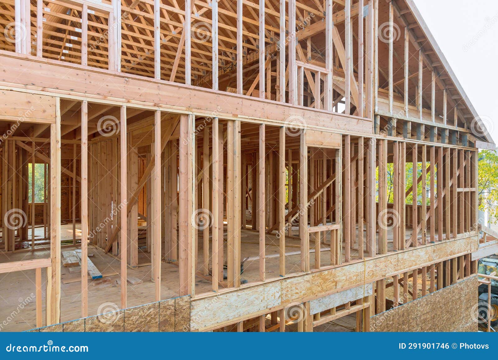 Work in Progress Wooden Framing Beams in an Unfinished House ...