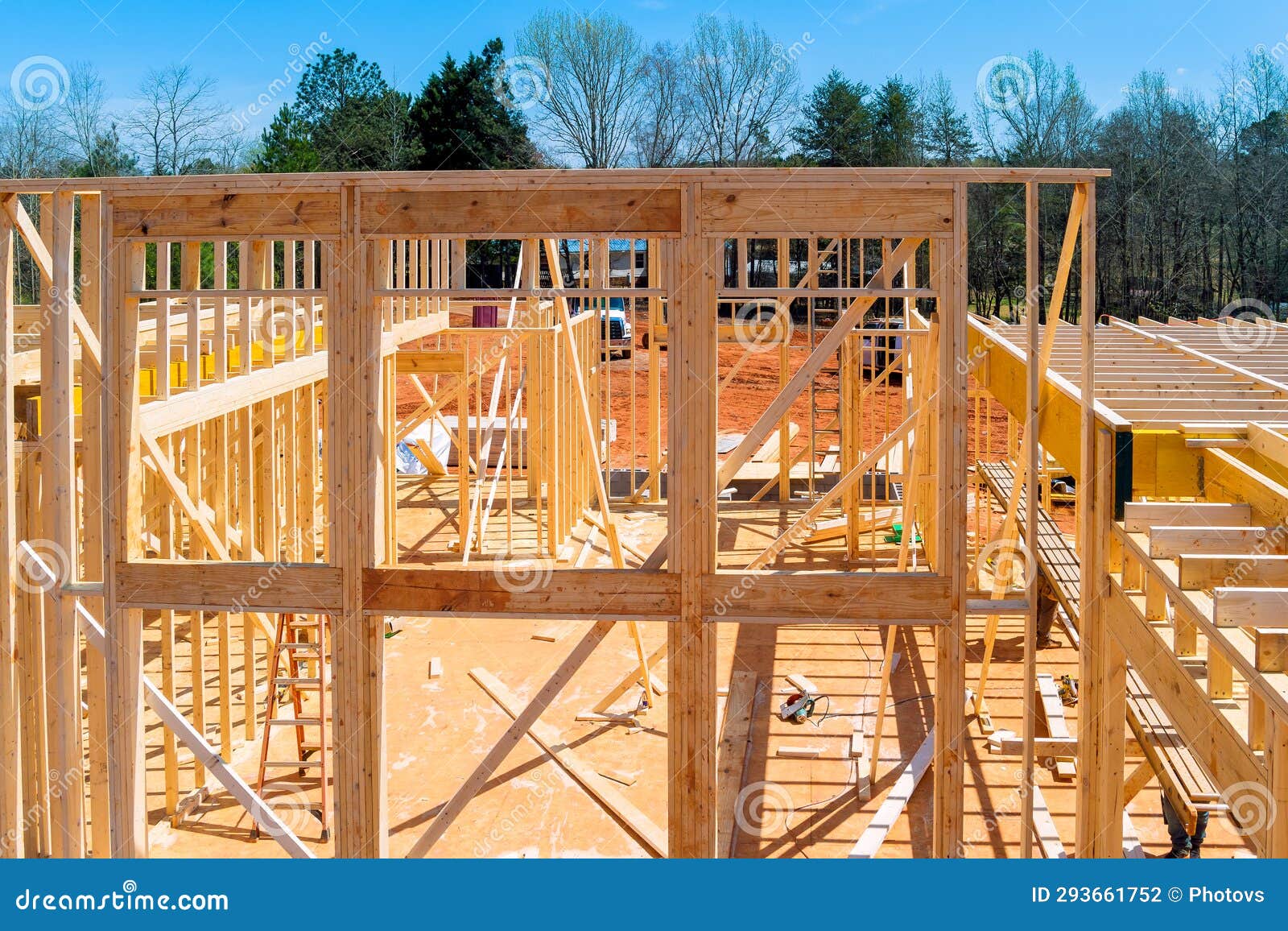 Work in Progress Wooden Framing Beams in an Unfinished House ...