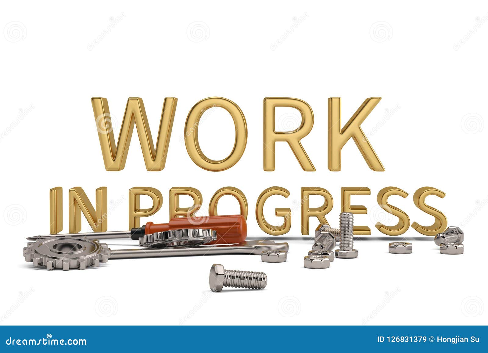 Work in Progress Word and Tool Isolated on White Background. 3D Stock ...