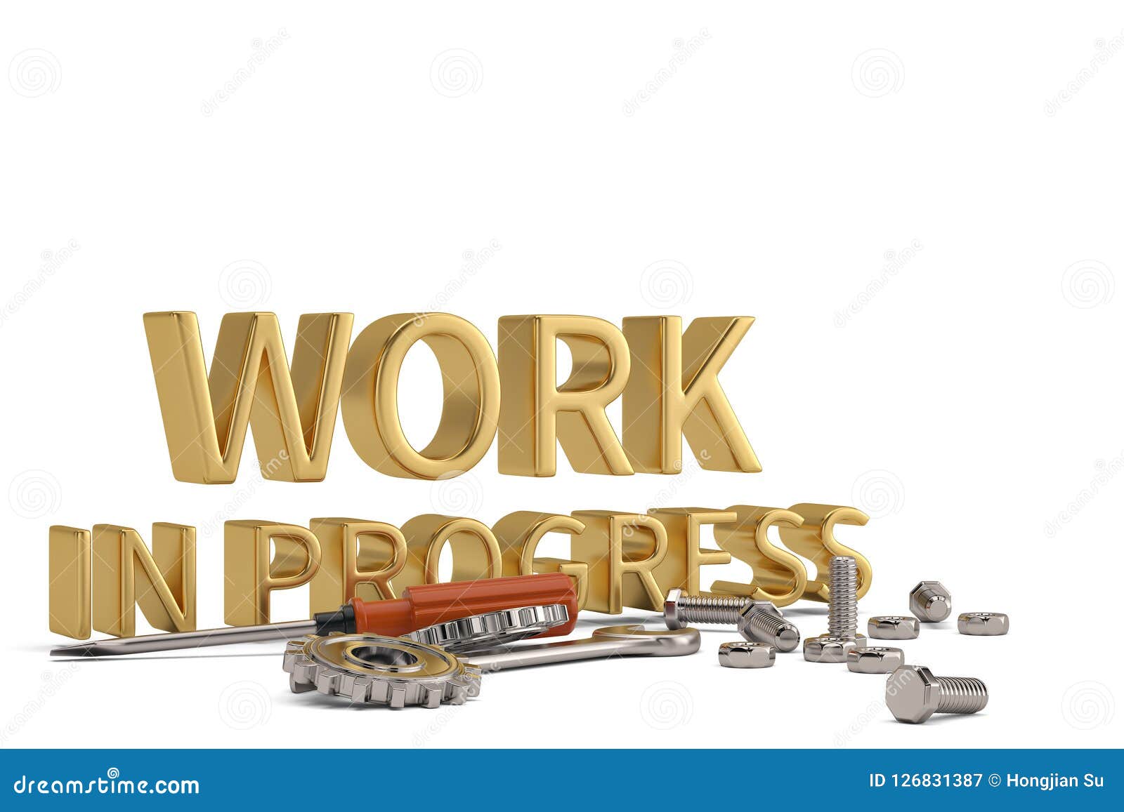 Work in Progress Word and Tool Isolated on White Background. 3D Stock ...