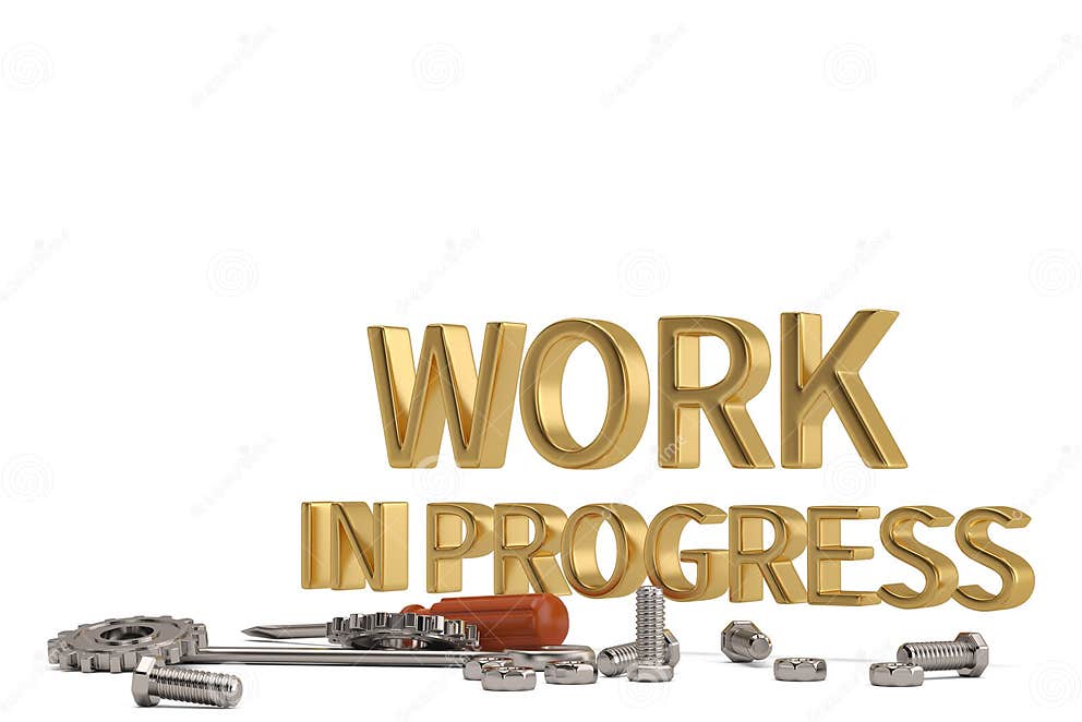 Work in Progress Word and Tool Isolated on White Background. 3D Stock ...