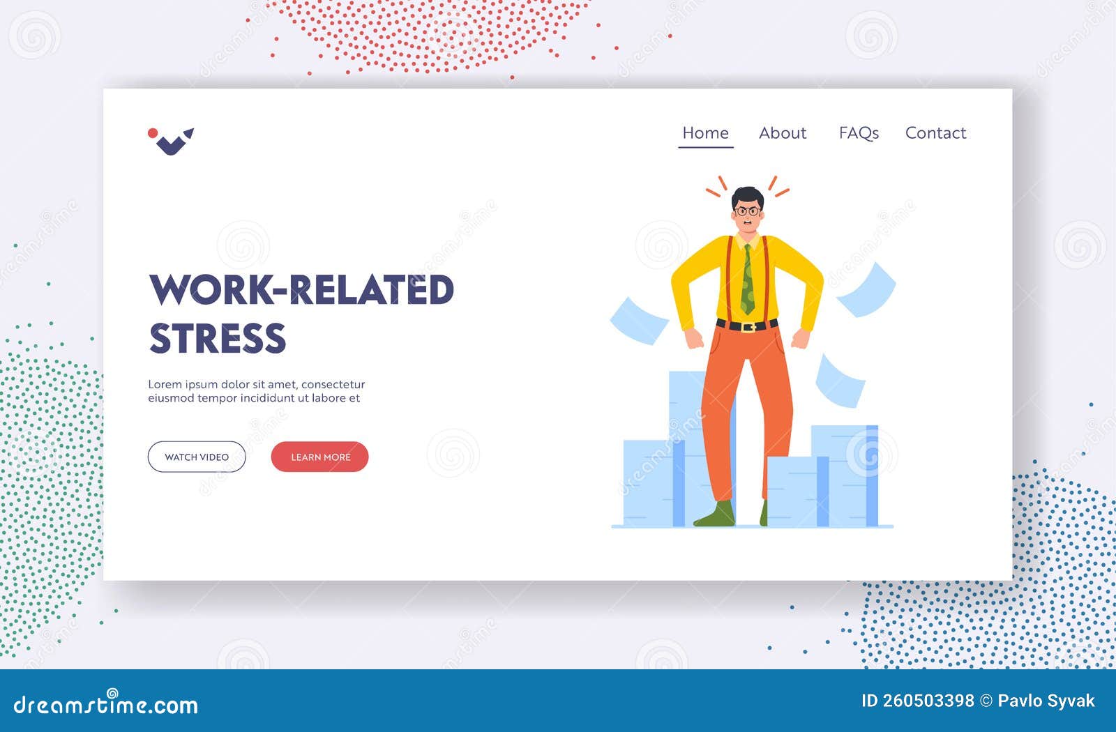 Work Related Stress Landing Page Template. Overworked Businessman Feel ...