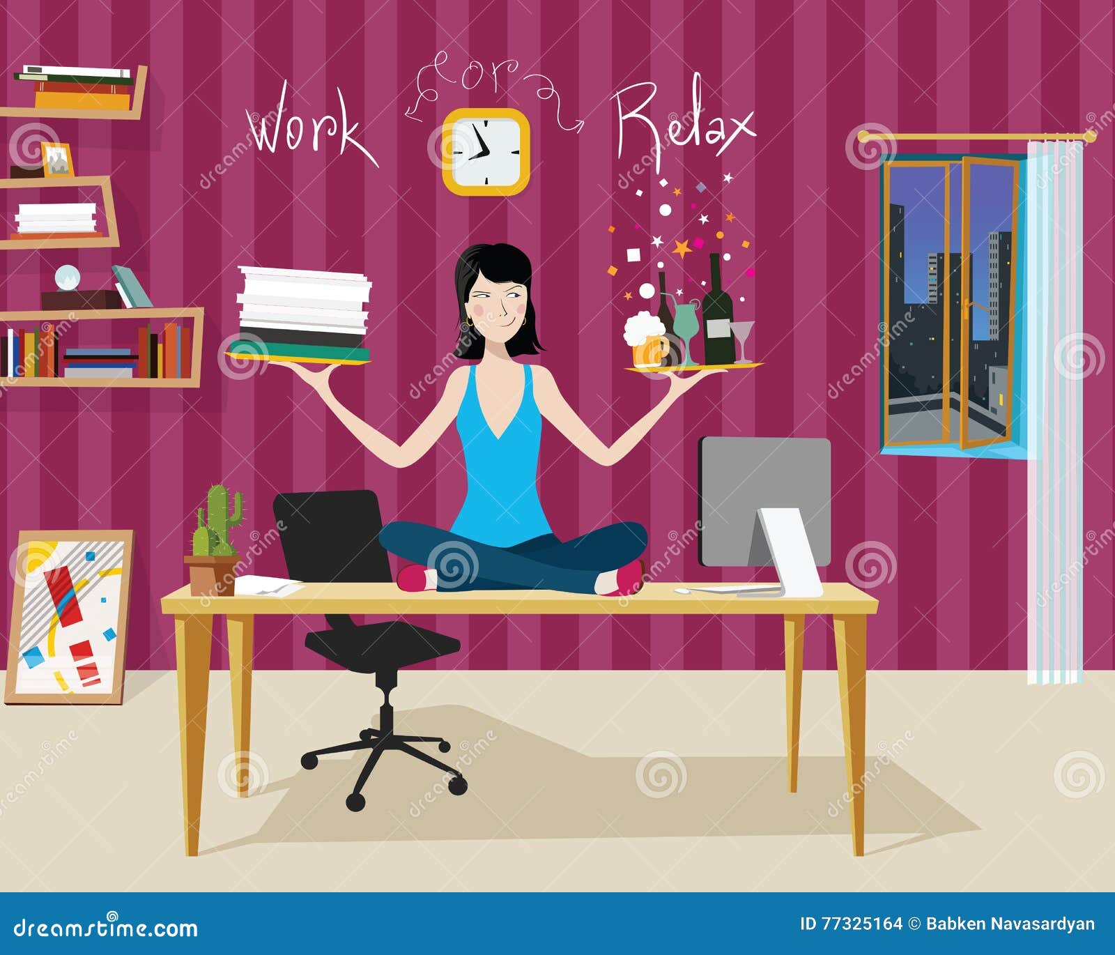 Work or Relax stock vector. Illustration of woman, desk - 77325164