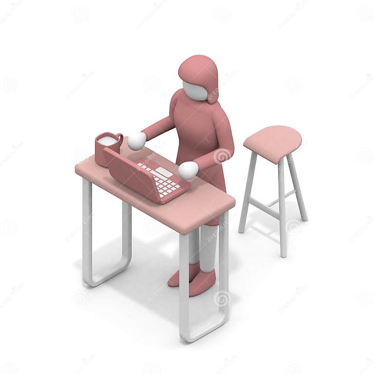 Work in Remote Work. Work in Standing Work. a Woman Who Works from Home ...