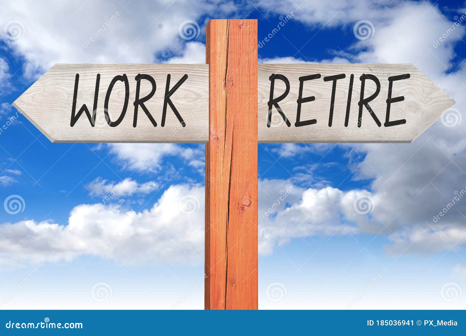 Work or Retire - Wooden Signpost Stock Image - Image of decision ...