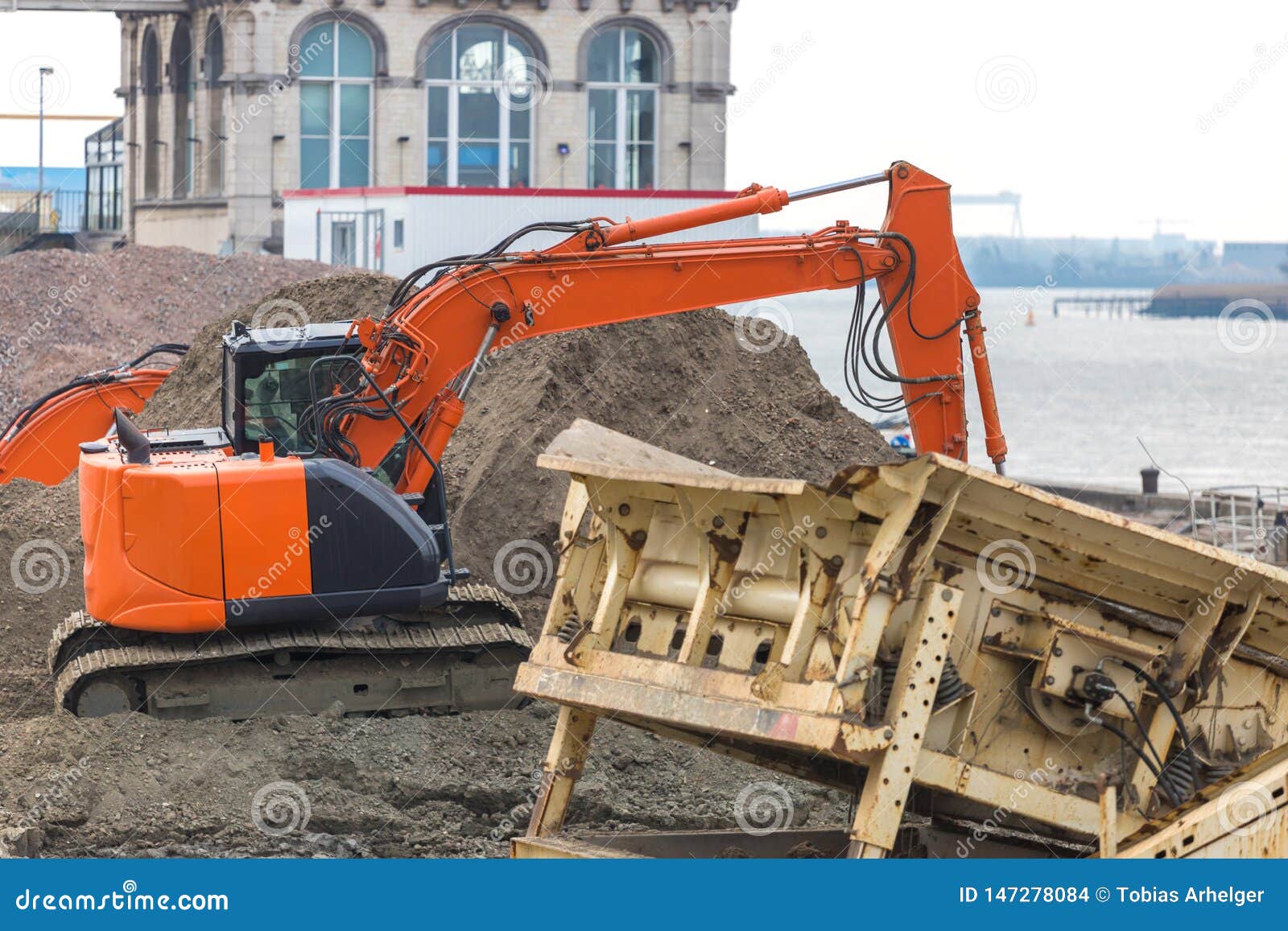 Work on a River Shore Structure Stock Photo - Image of river, work ...