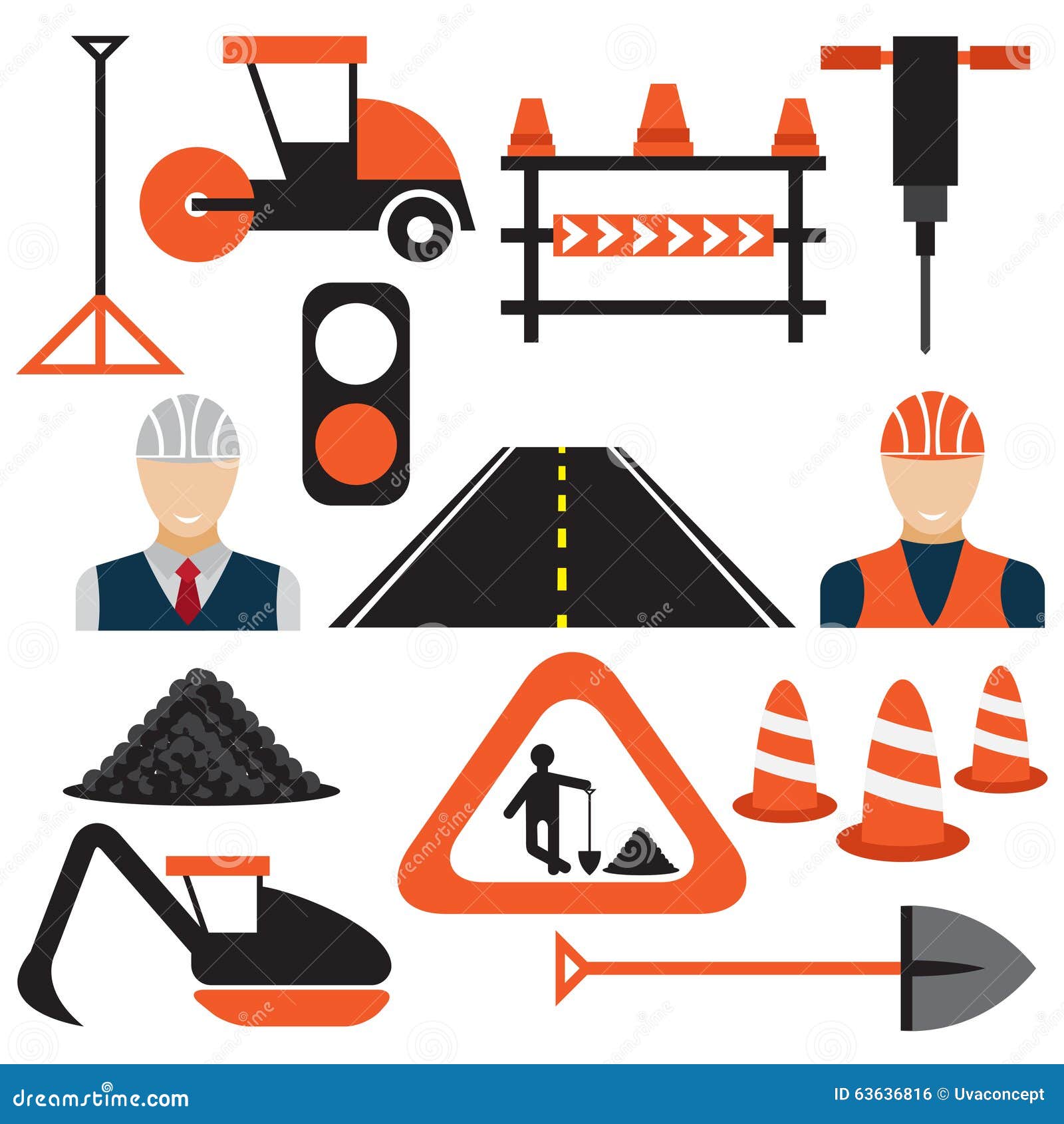 Work,road Works Flat Design Icons Stock Vector - Illustration of ...