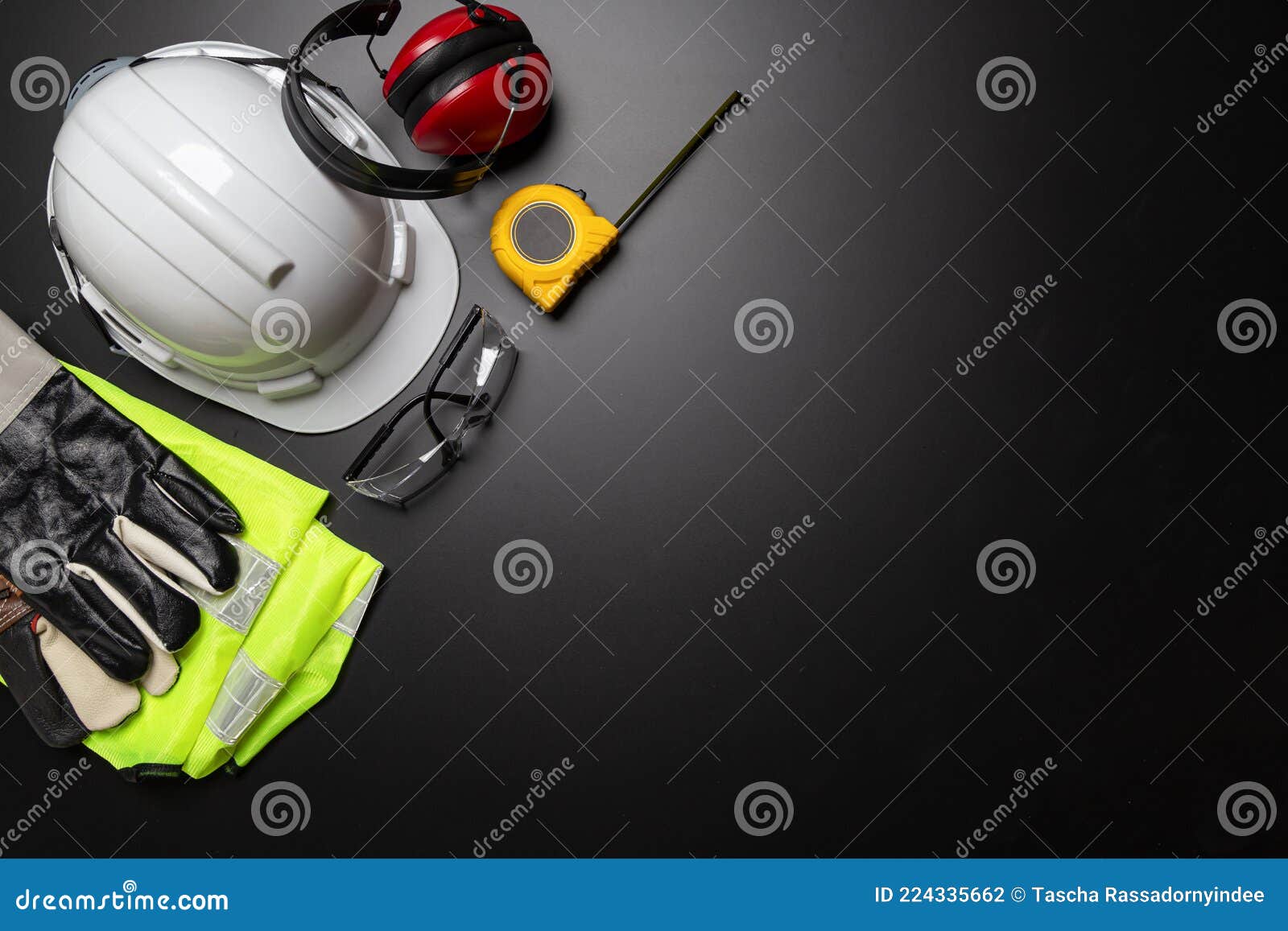 Work Safety. Construction Site Protective Equipment on Wooden ...