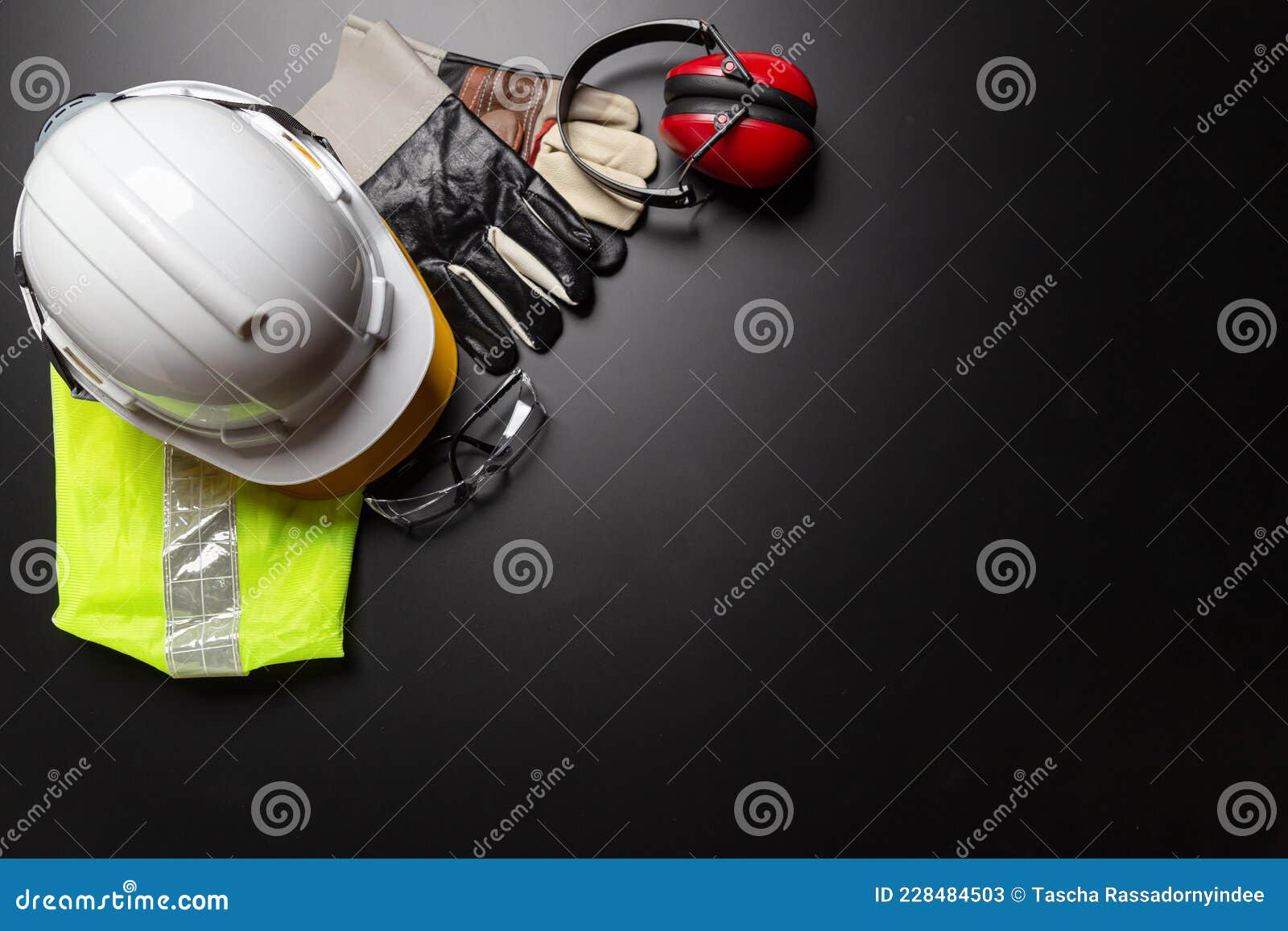 Work Safety. Construction Site Protective Equipment on Wooden ...