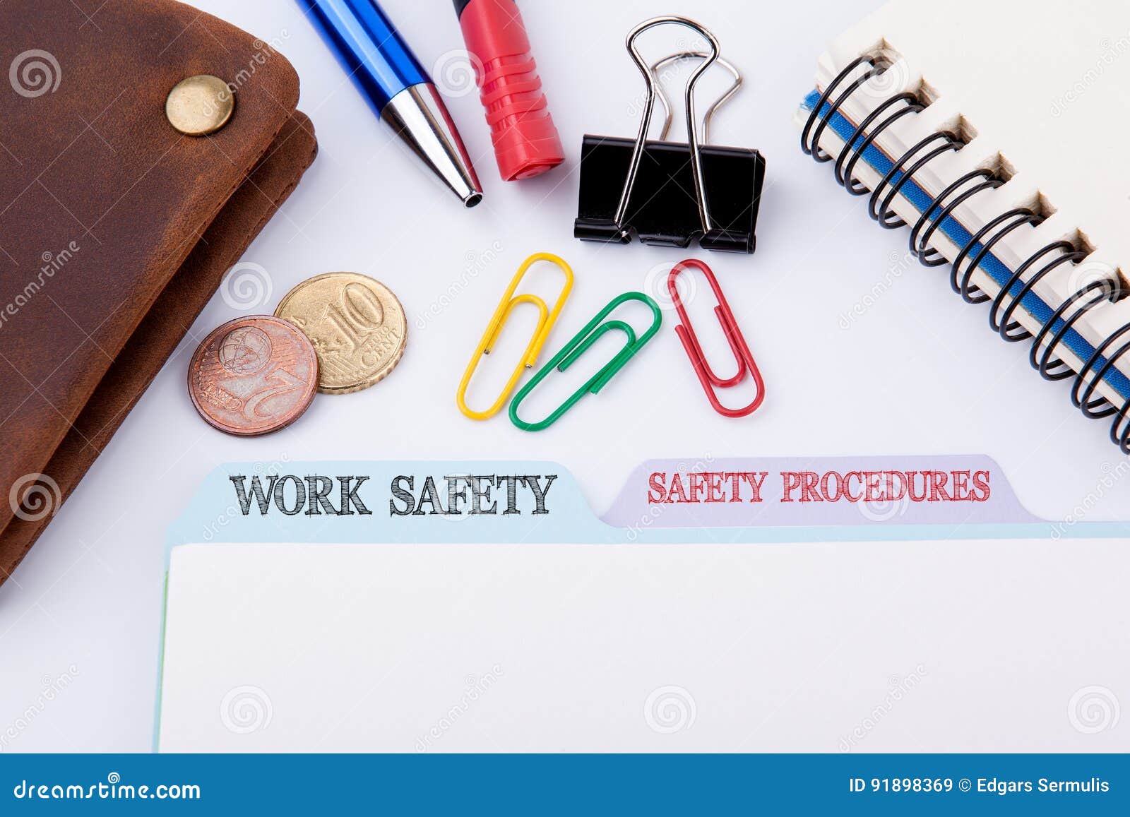 Work Safety and Safety Procedures. Folder Register on a White Office ...