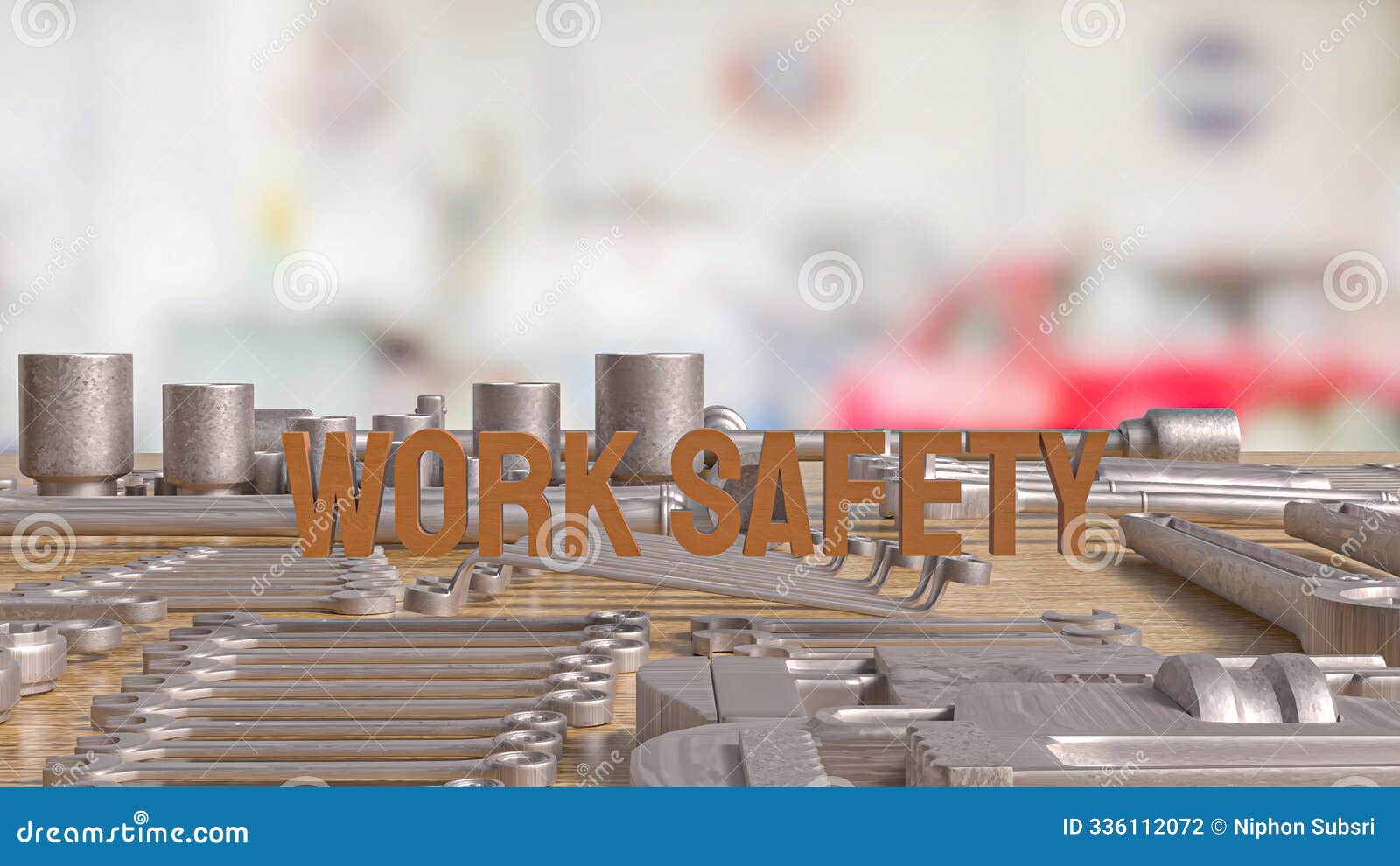 The Work Safety Text and Tool Equipment Image 3d Rendering Stock ...
