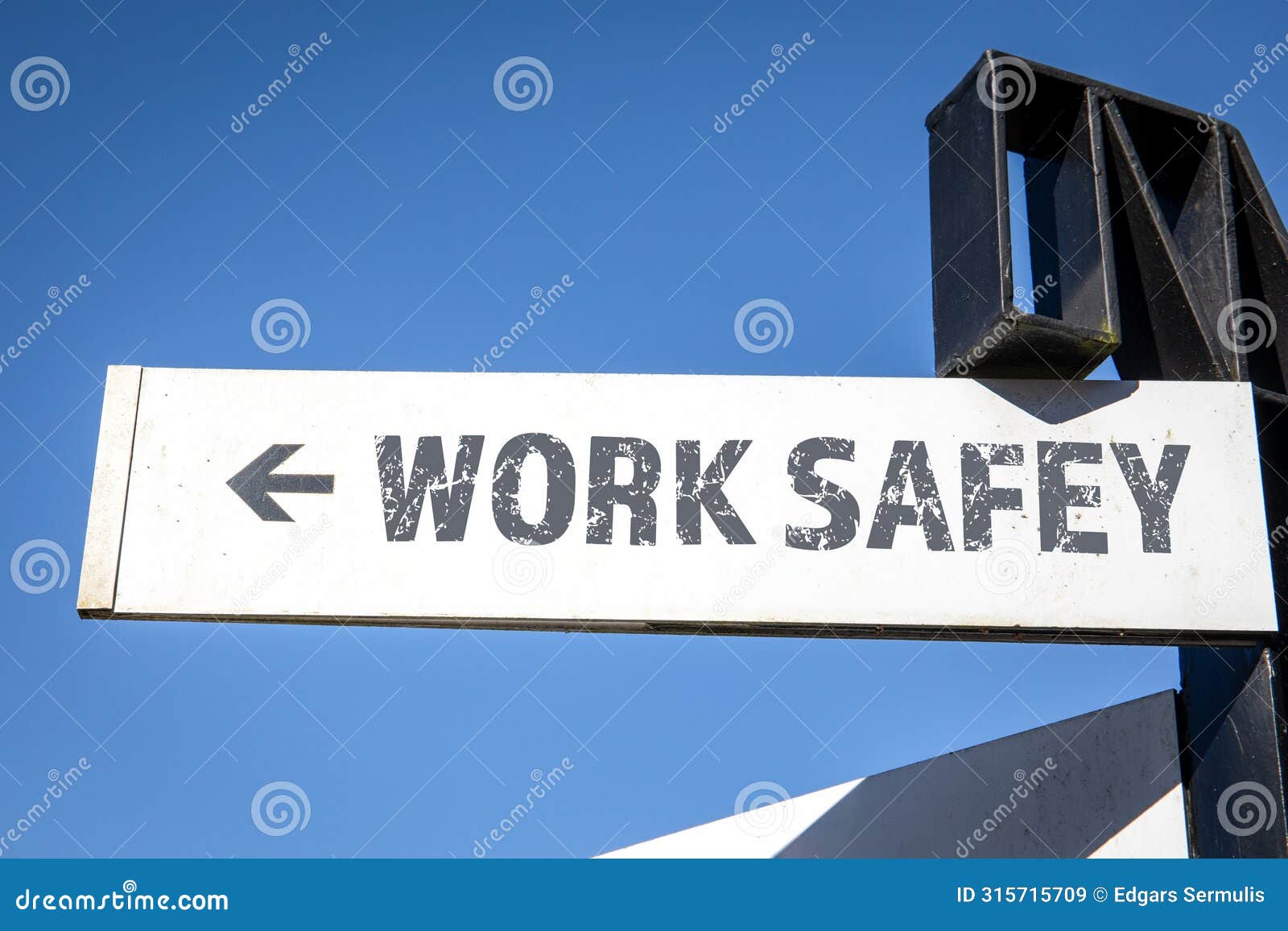 Work Safety. White Signpost and Blue Sky Stock Image - Image of care ...