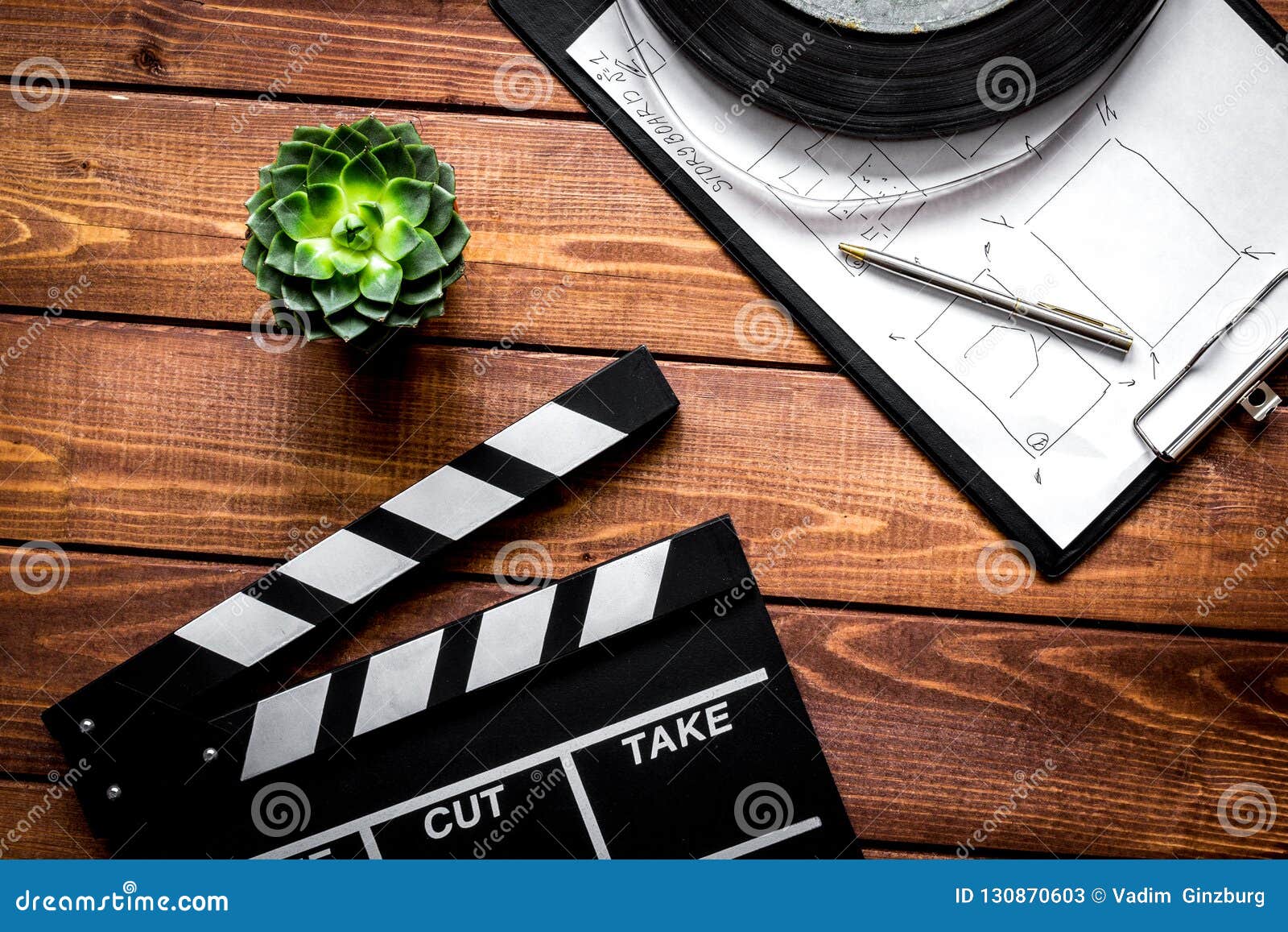 Work Screenwriter on Wooden Background Top View Stock Image - Image of ...
