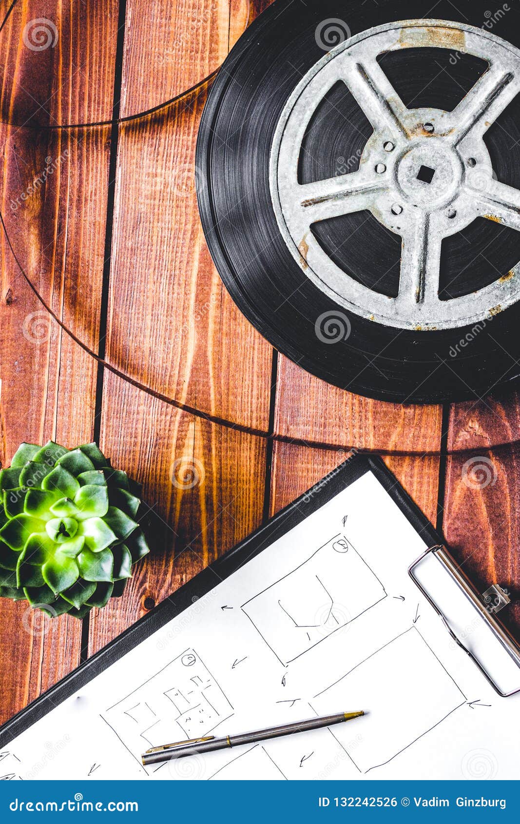 Work Screenwriter on Wooden Background Top View Stock Photo - Image of ...