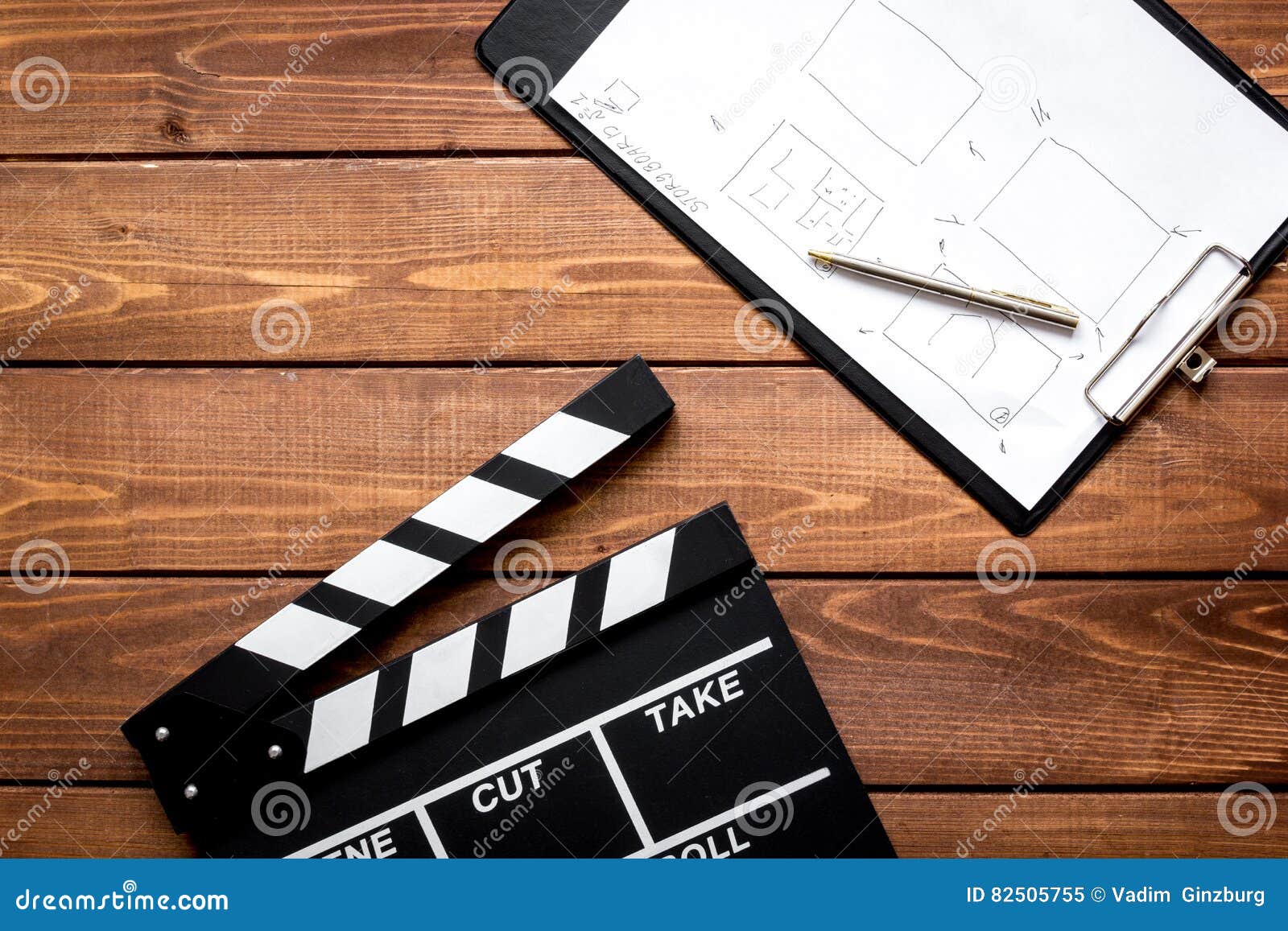 Work Screenwriter on Wooden Background Top View Stock Image - Image of ...